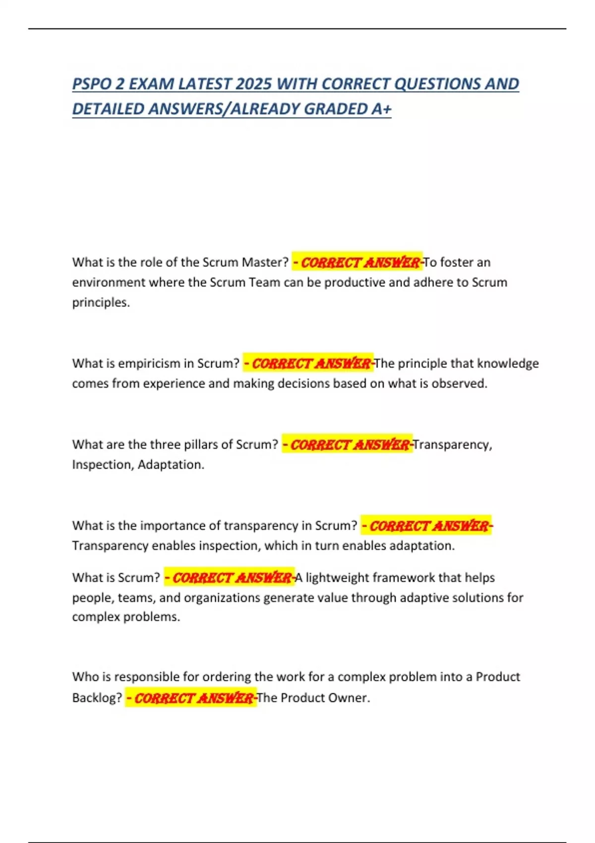 PSPO 2 EXAM LATEST 2025 WITH CORRECT QUESTIONS AND DETAILED ANSWERS ...