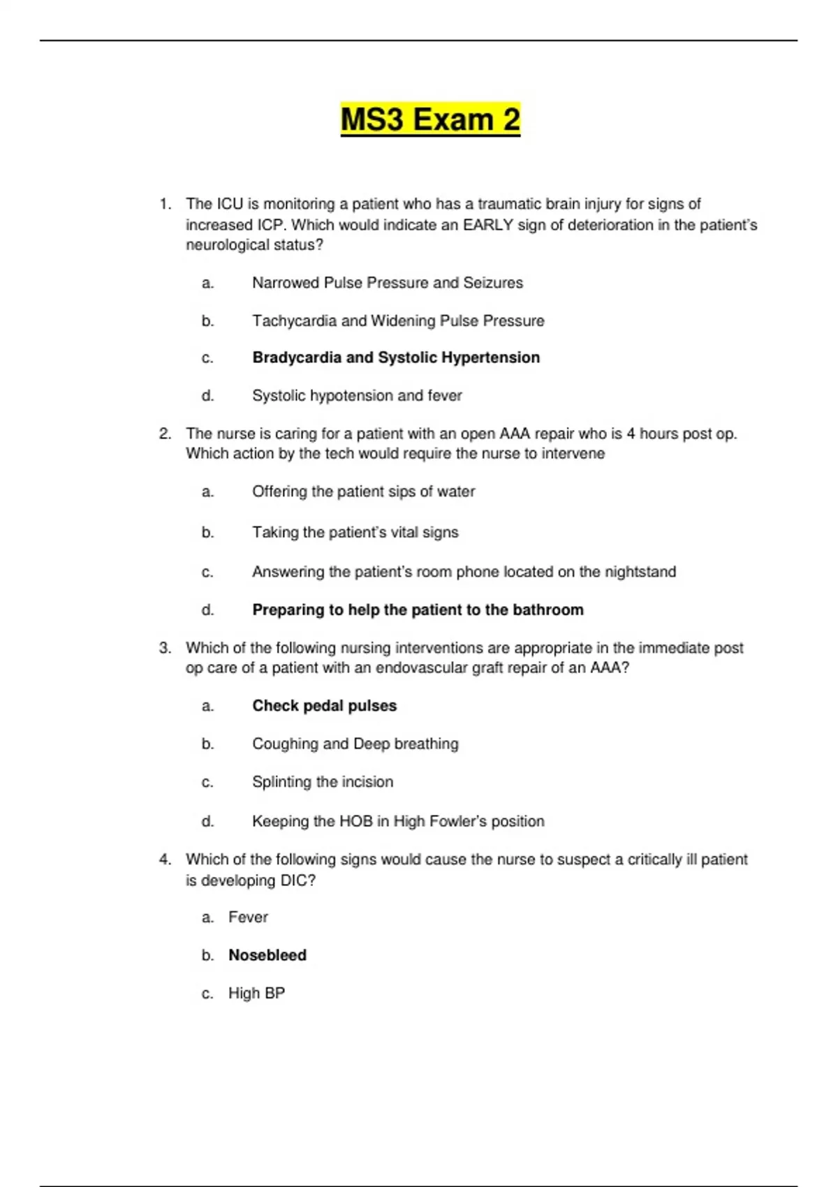 med surg 3 exam 2 study guide actual test question verified questions ...