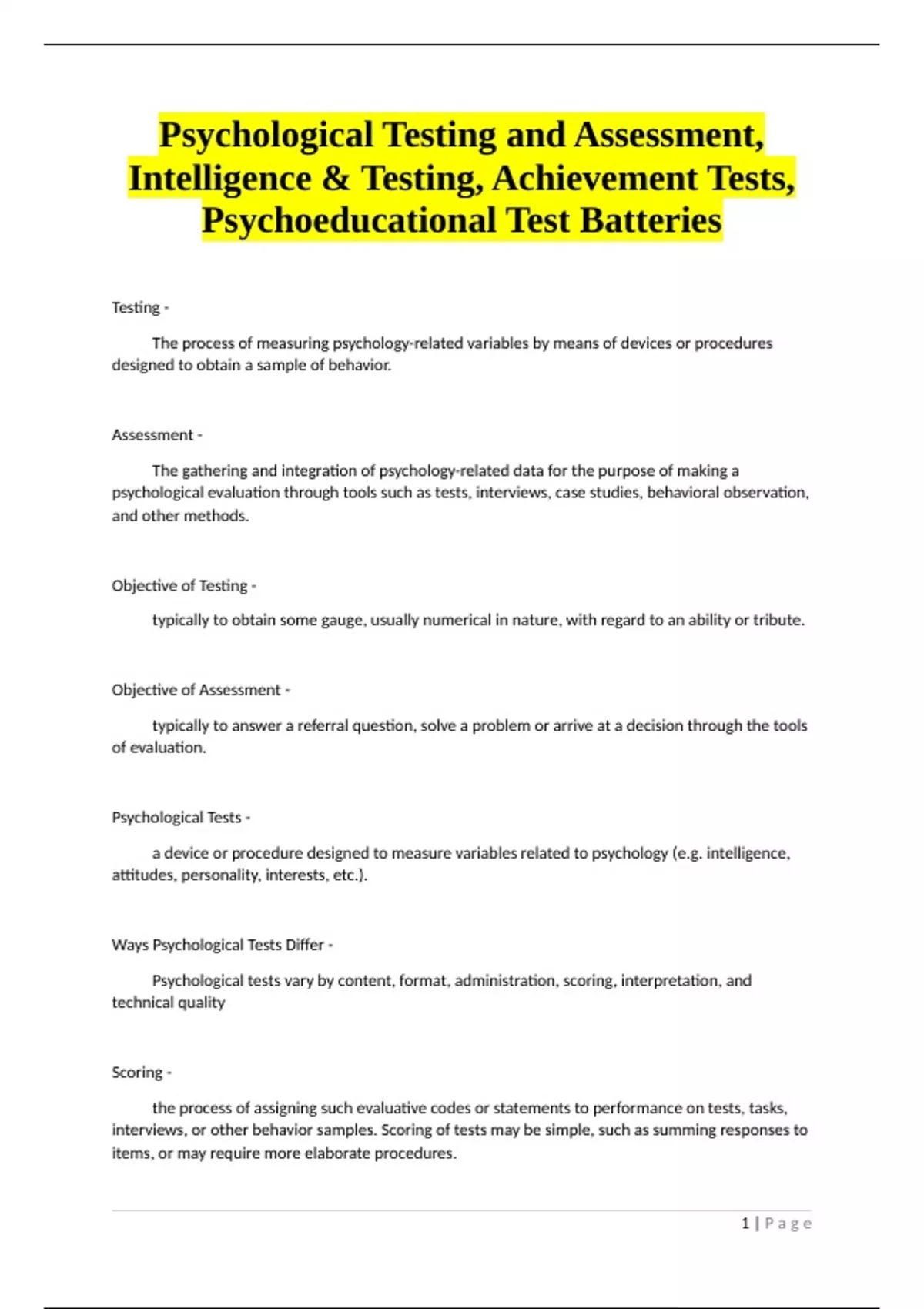 Psychological Testing and Assessment, Intelligence & Testing ...