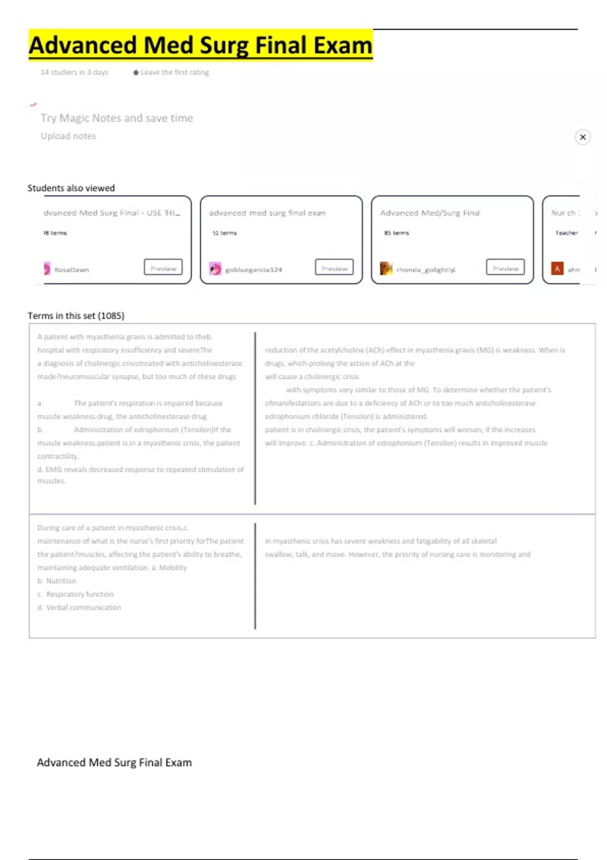 Advanced Med Surg Final Exam verified questions and answers 2025 ...