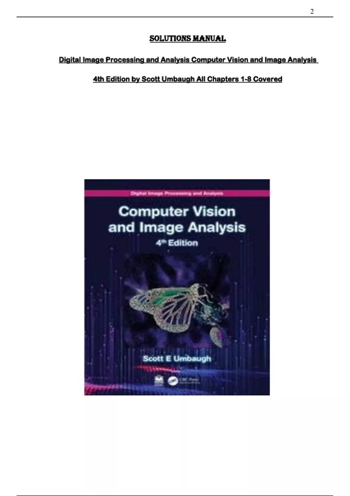 Solutions Manual for 2 Digital Image Processing and Analysis Computer Vision and Image Analysis ...