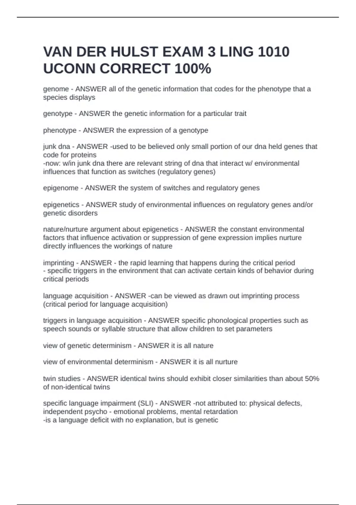 VAN DER HULST EXAM 3 LING 1010 UCONN CORRECT 100% - LING 1010 UCONN ...