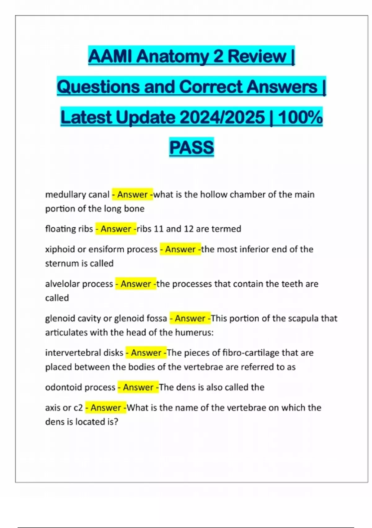 AAMI Anatomy 2 Review | Questions and Correct Answers | Latest Update ...