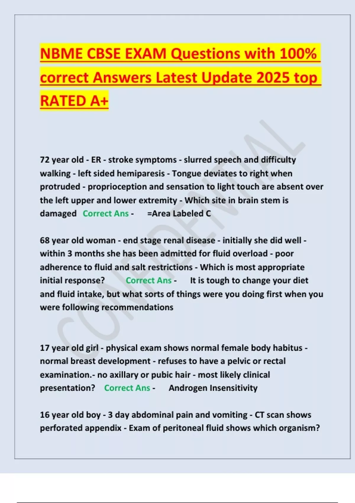 NBME CBSE EXAM Questions with 100- correct Answers Latest Update 2025 ...