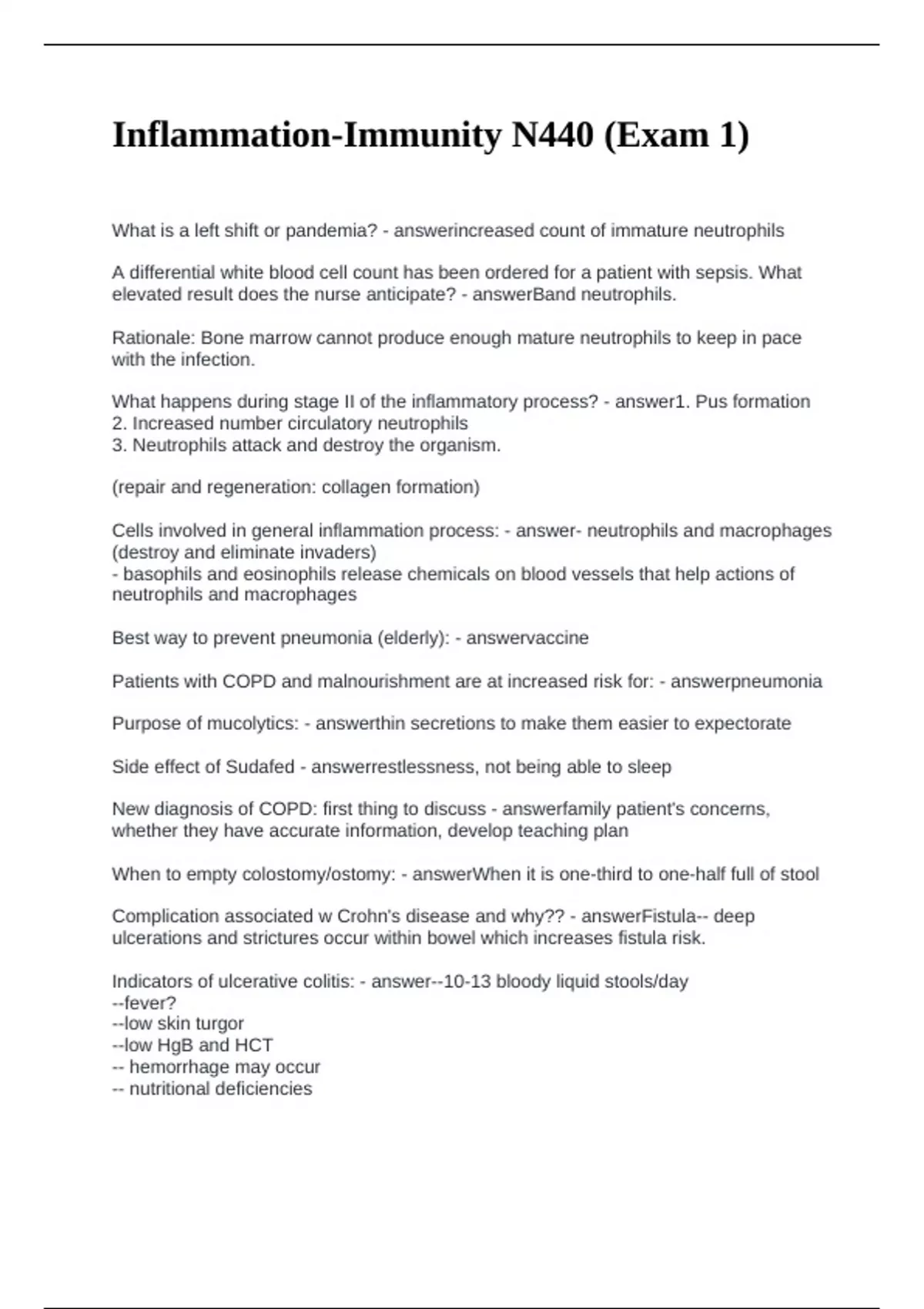 Inflammation-Immunity N440 (Exam 1) Questions and Answers 100% Correct ...