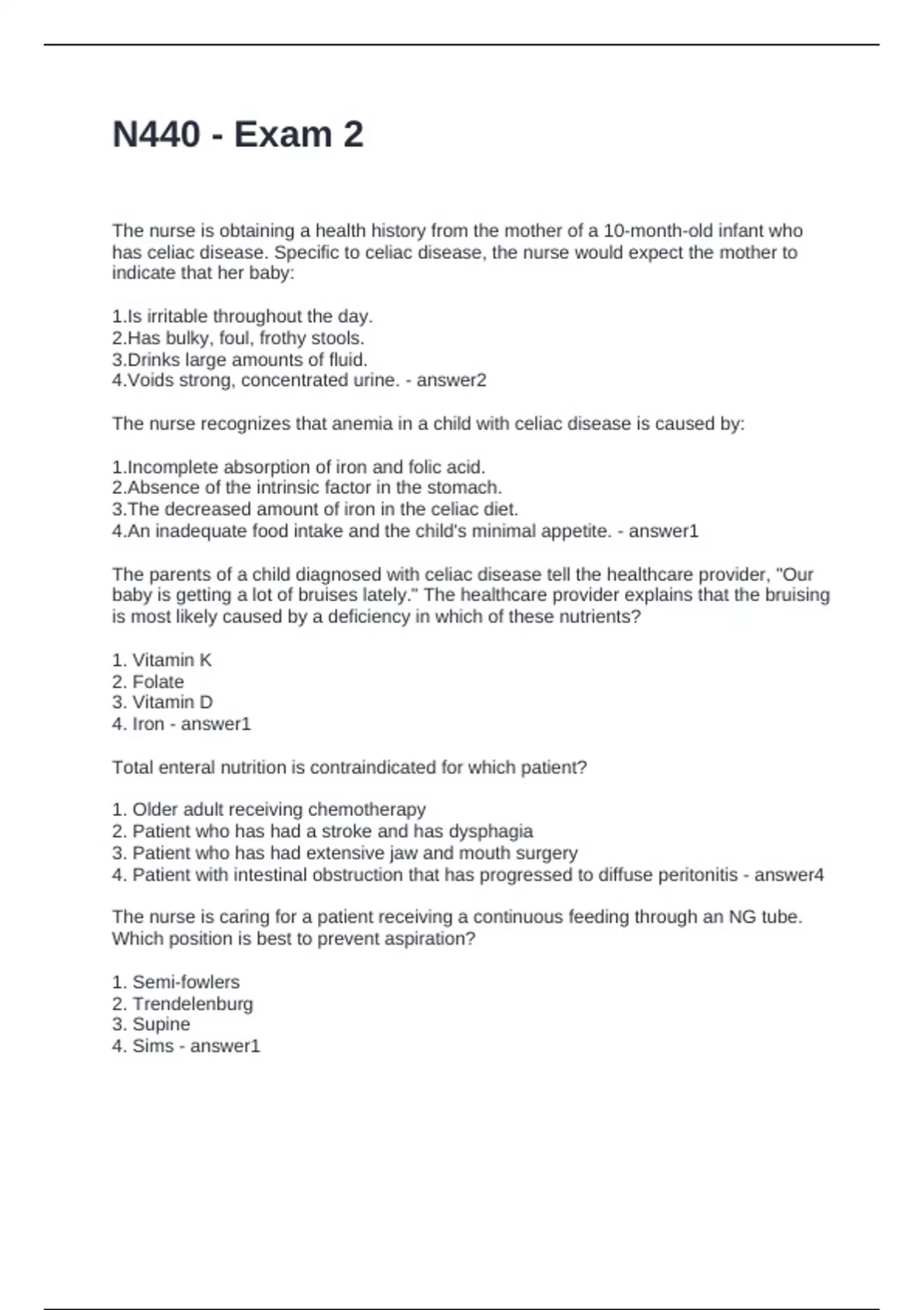 N440 - Exam 2 Questions and Answers 100% Correct - N440 - Stuvia US