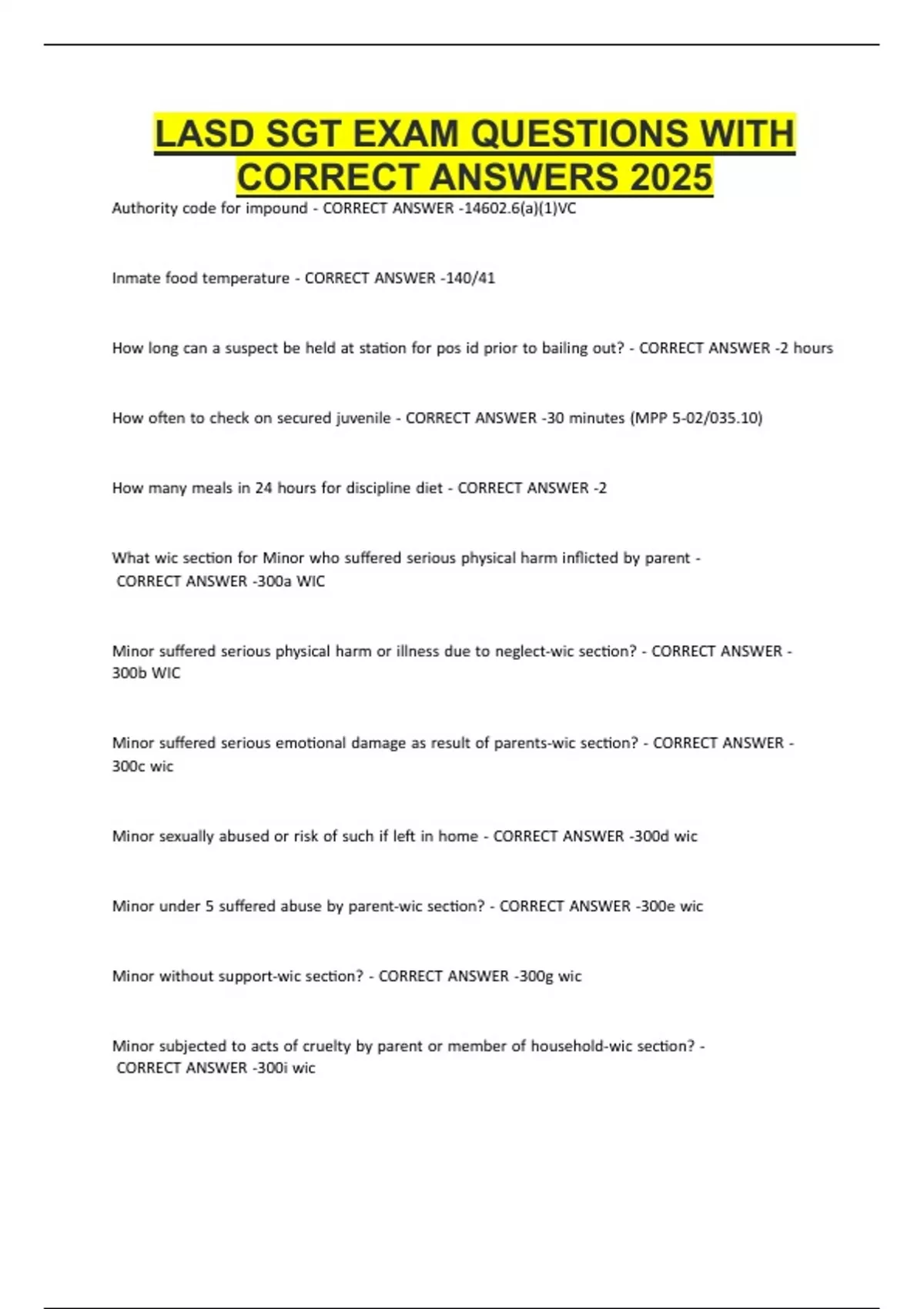 LASD SGT EXAM QUESTIONS WITH CORRECT ANSWERS 2025 - Lasd - Stuvia US