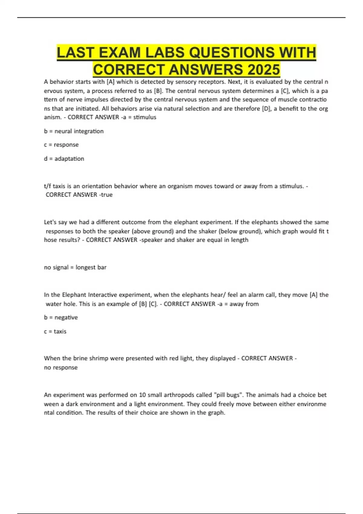 LAST EXAM LABS QUESTIONS WITH CORRECT ANSWERS 2025 - LAST - Stuvia US