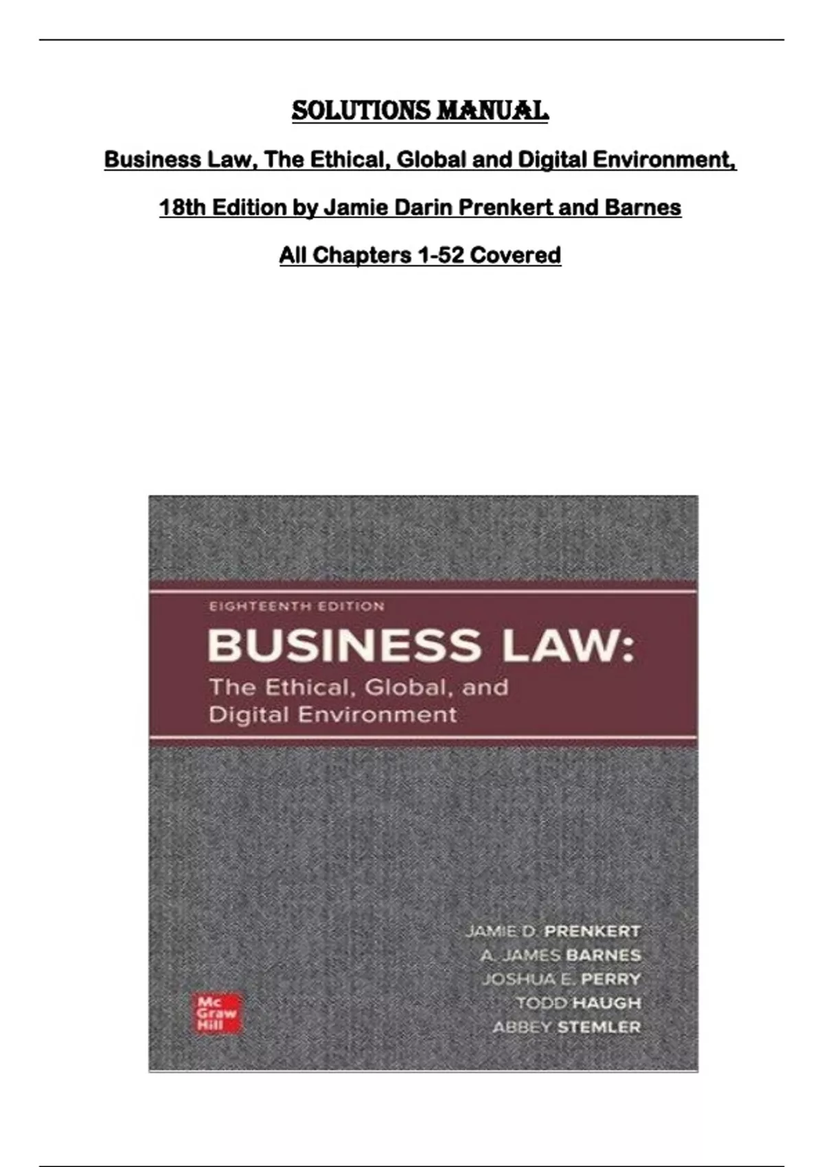 Solutions Manual for Business Law, The Ethical, Global and Digital ...