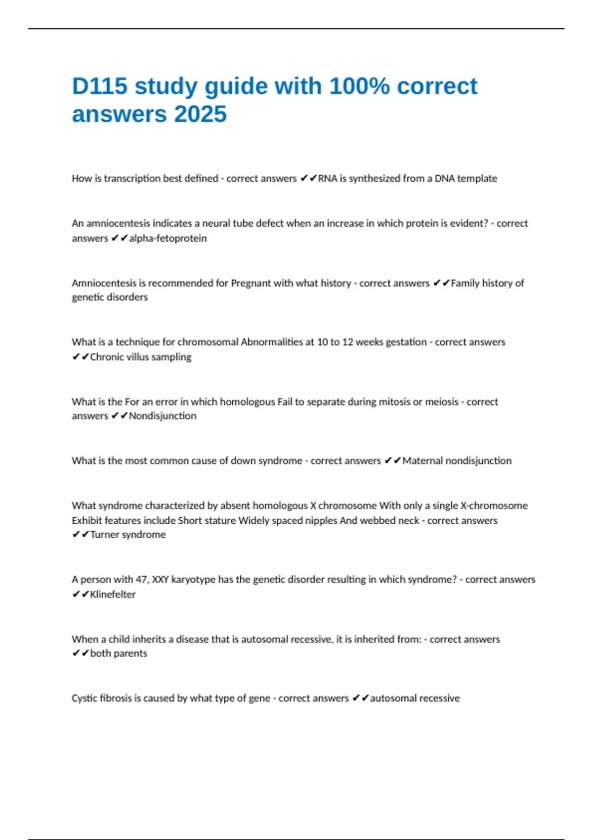 D115 study guide with 100% correct answers 2025 - D115 stu - Stuvia US