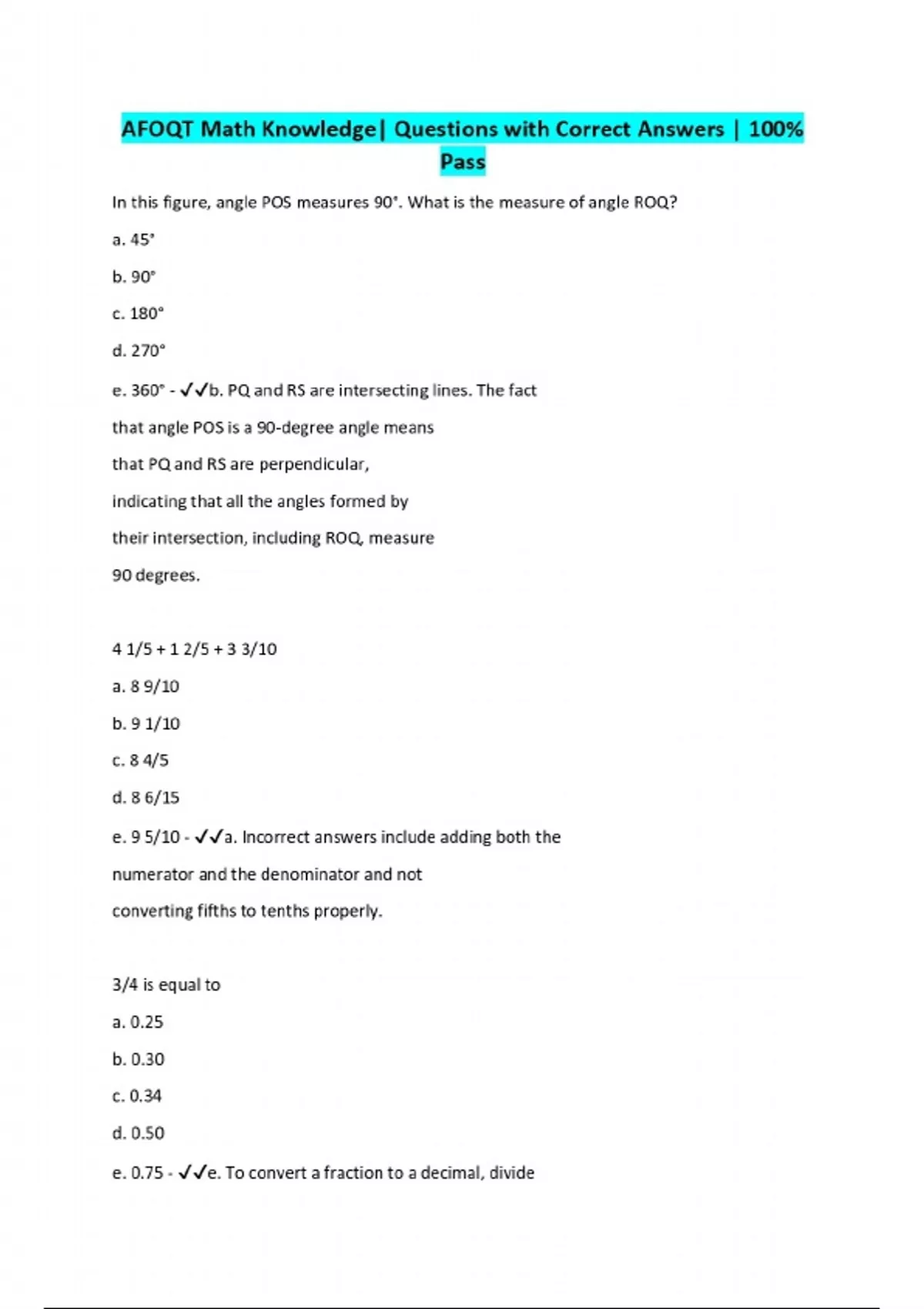 Afoqt Math Knowledge Questions With Correct Answers 100 Pass Afoqt Math Stuvia Us