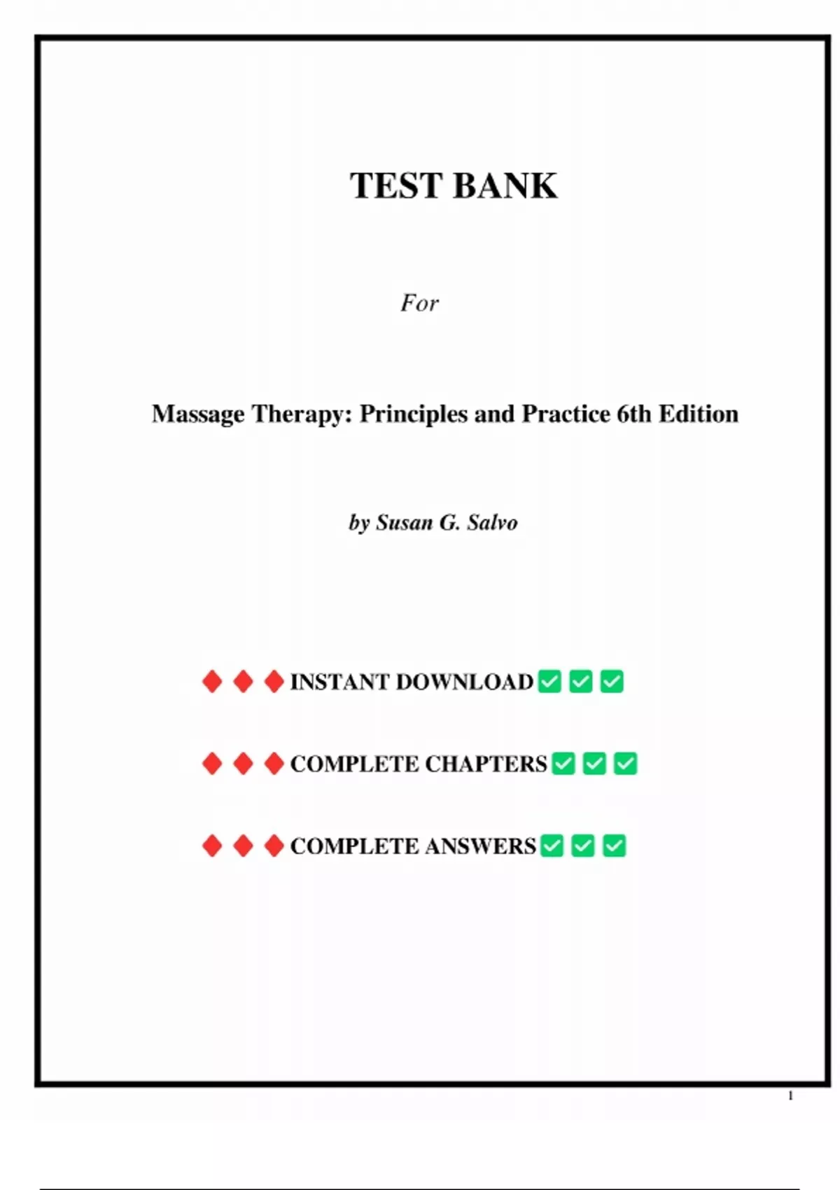 Test Bank - for Massage Therapy: Principles and Practice 6th Edition by ...