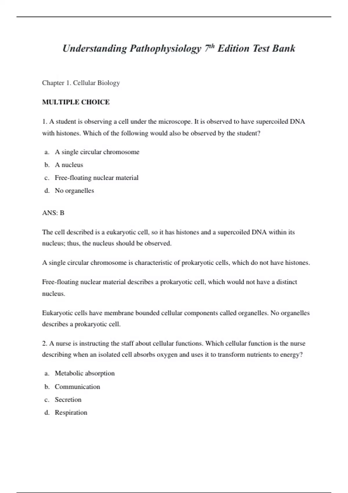 Test Bank for Understanding Pathophysiology 7th Edition by Huether ...