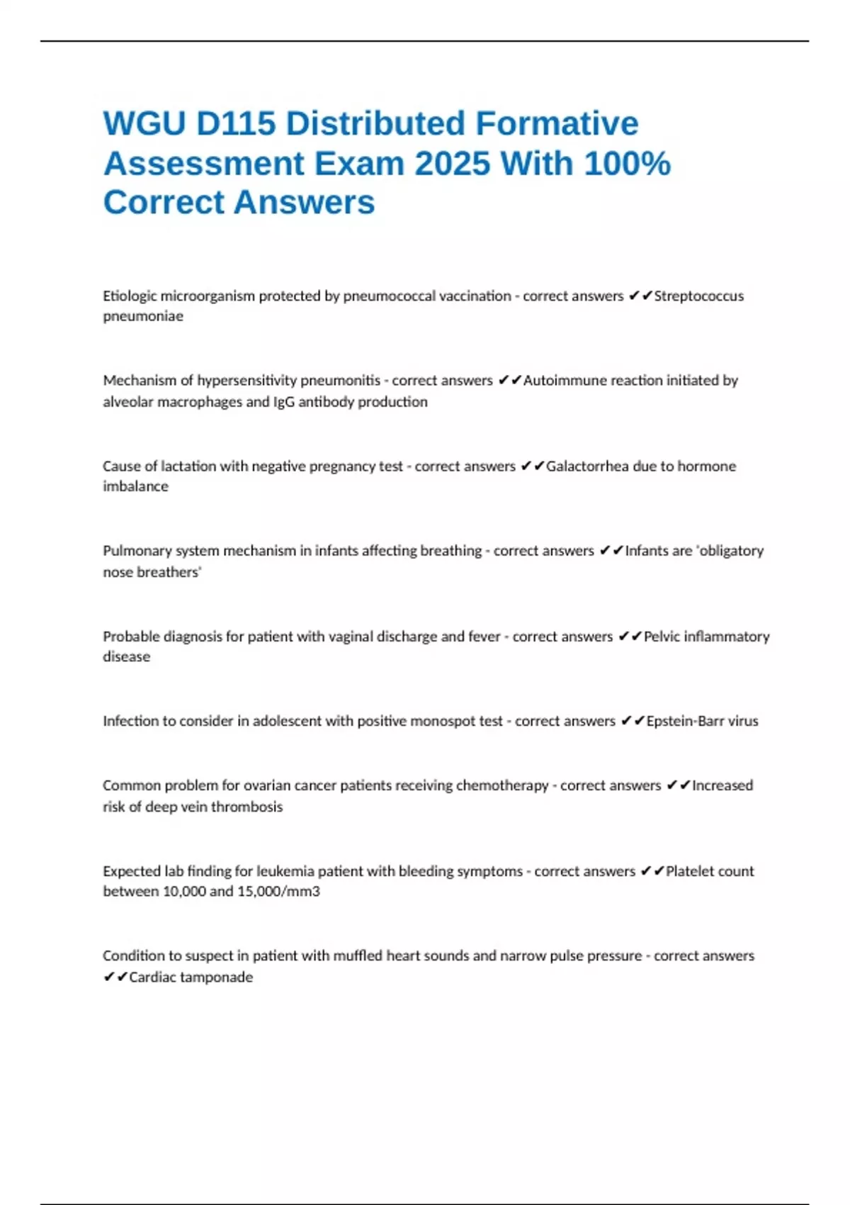 WGU D115 Distributed Formative Assessment Exam 2025 With 100% Correct ...
