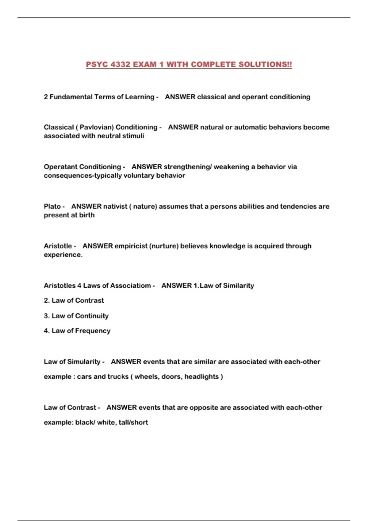PSYC 4332 EXAM 1 WITH COMPLETE SOLUTIONS!! - PSYC 4332 - Stuvia US