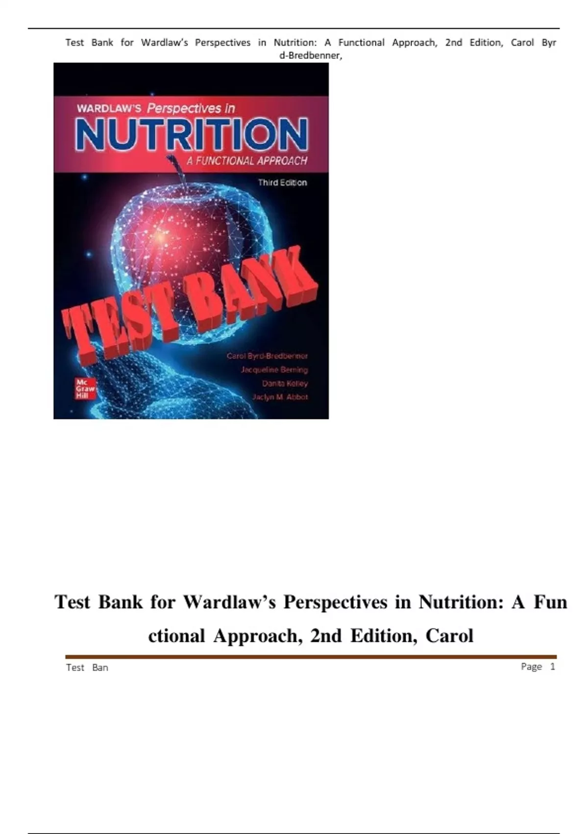 Test Bank For Wardlaw's Perspectives in Nutrition A Functional Approach ...