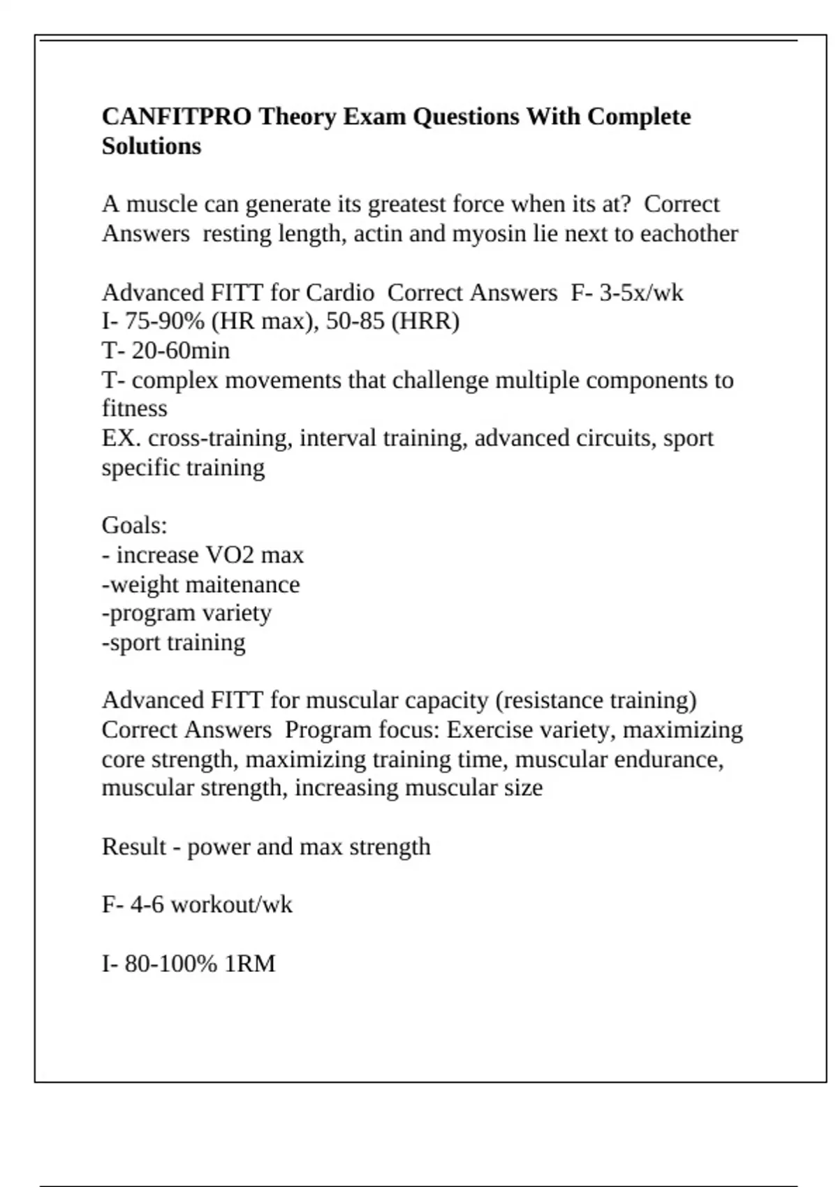 CANFITPRO Theory Exam Questions With Complete Solutions - CanfitPro - Stuvia US