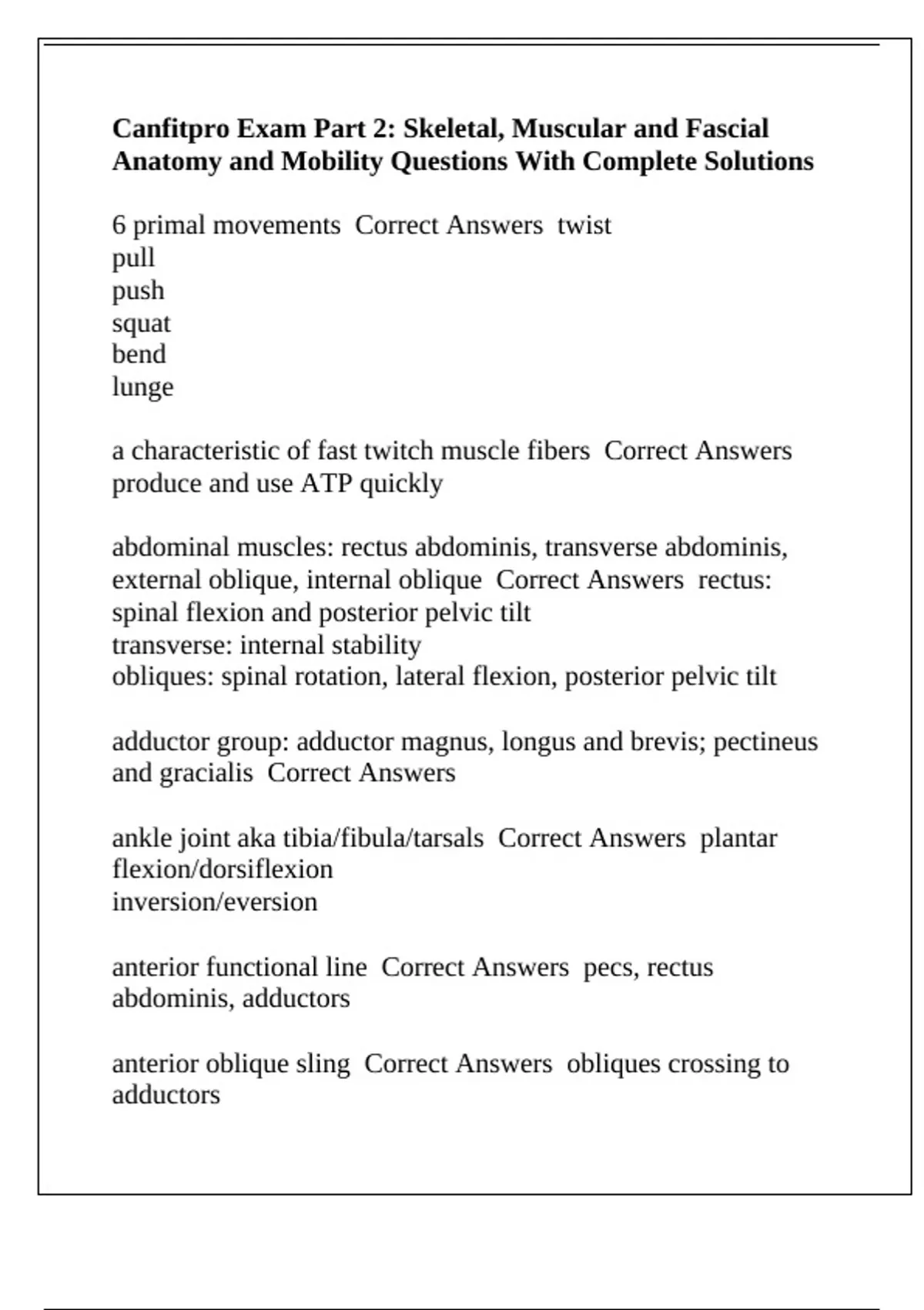 Canfitpro Exam Part 2: Skeletal, Muscular and Fascial Anatomy and ...