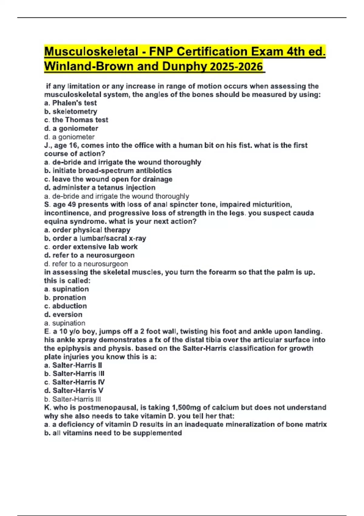 Musculoskeletal - FNP Certification Exam 4th ed.Winland-Brown and ...