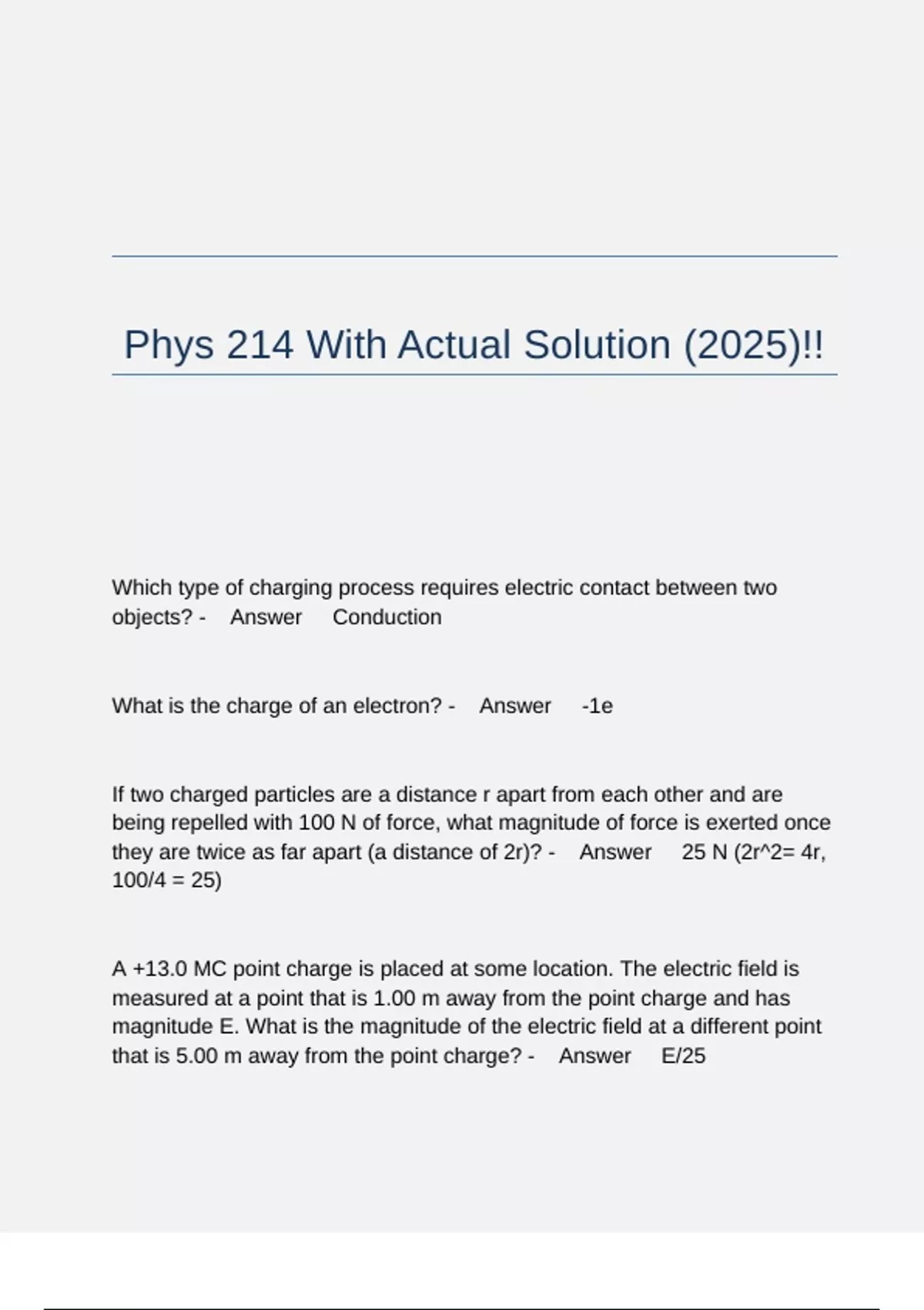 Phys 214 With Actual Solution (2025)!! - PHYS 214 - Stuvia US