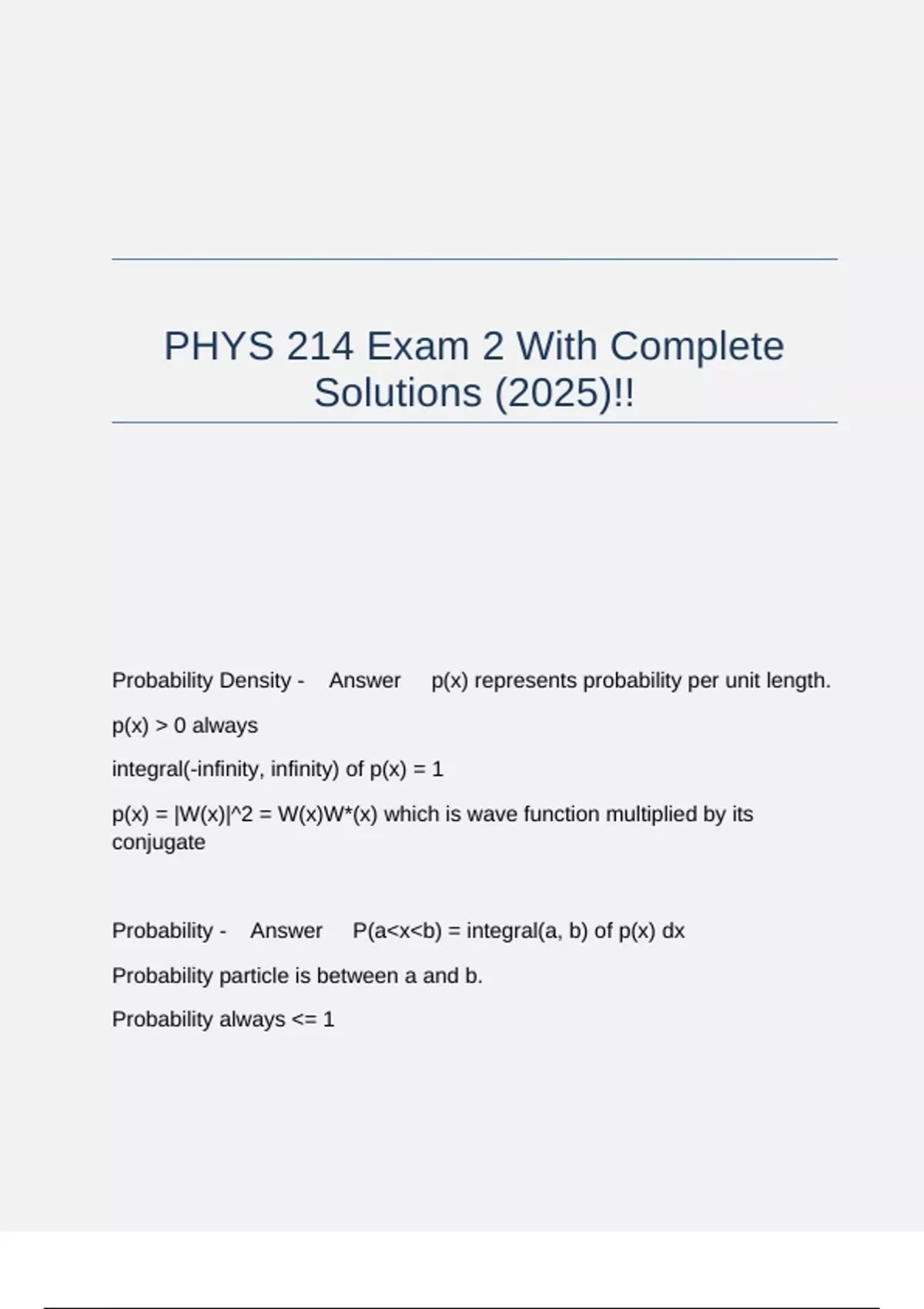 PHYS 214 Exam 2 With Complete Solutions (2025)!! - PHYS 214 - Stuvia US