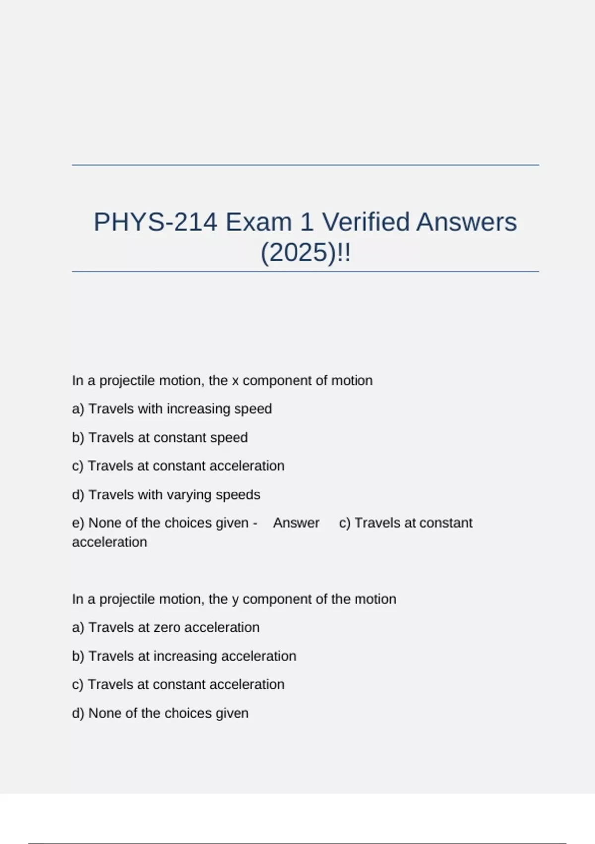 PHYS-214 Exam 1 Verified Answers (2025)!! - PHYS 214 - Stuvia US