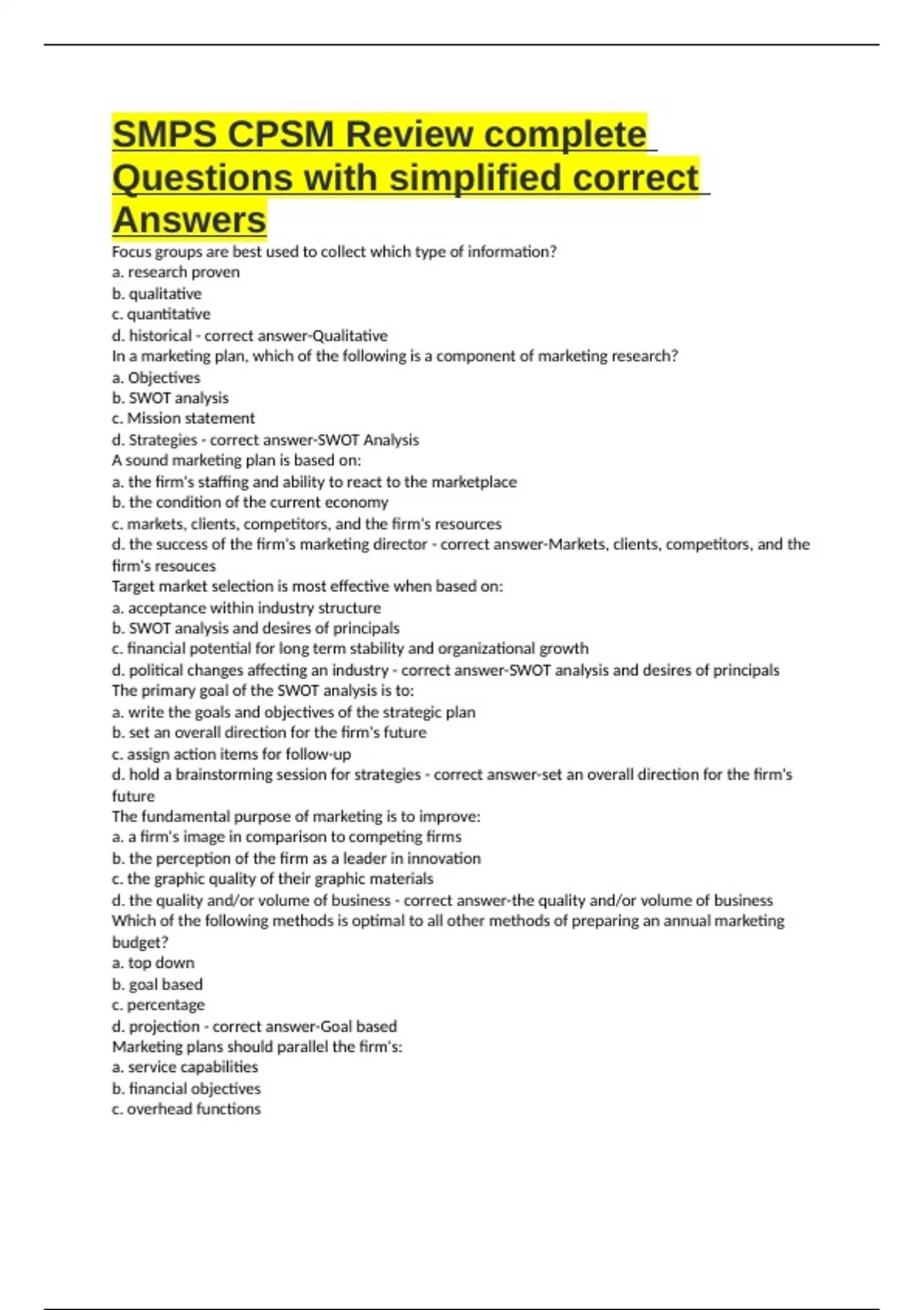 SMPS CPSM Review complete Questions with simplified correct Answers - SMPS CPSM - Stuvia US