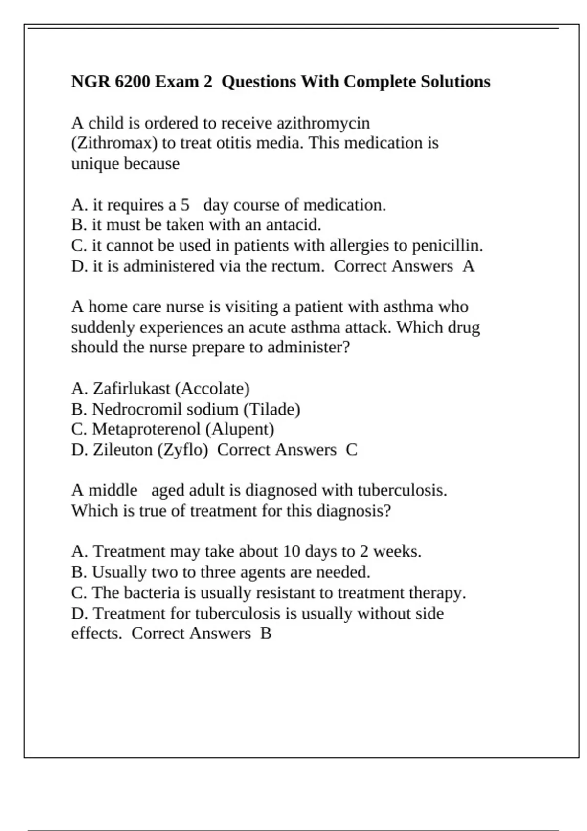 NGR 6200 Exam 2 Questions With Complete Solutions - NGR 6200 - Stuvia US