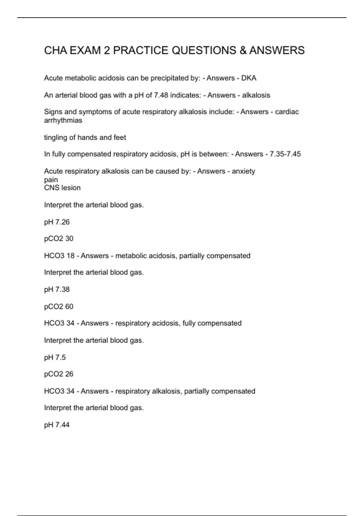 CHA EXAM 2 PRACTICE QUESTIONS & ANSWERS - CHA - Stuvia US