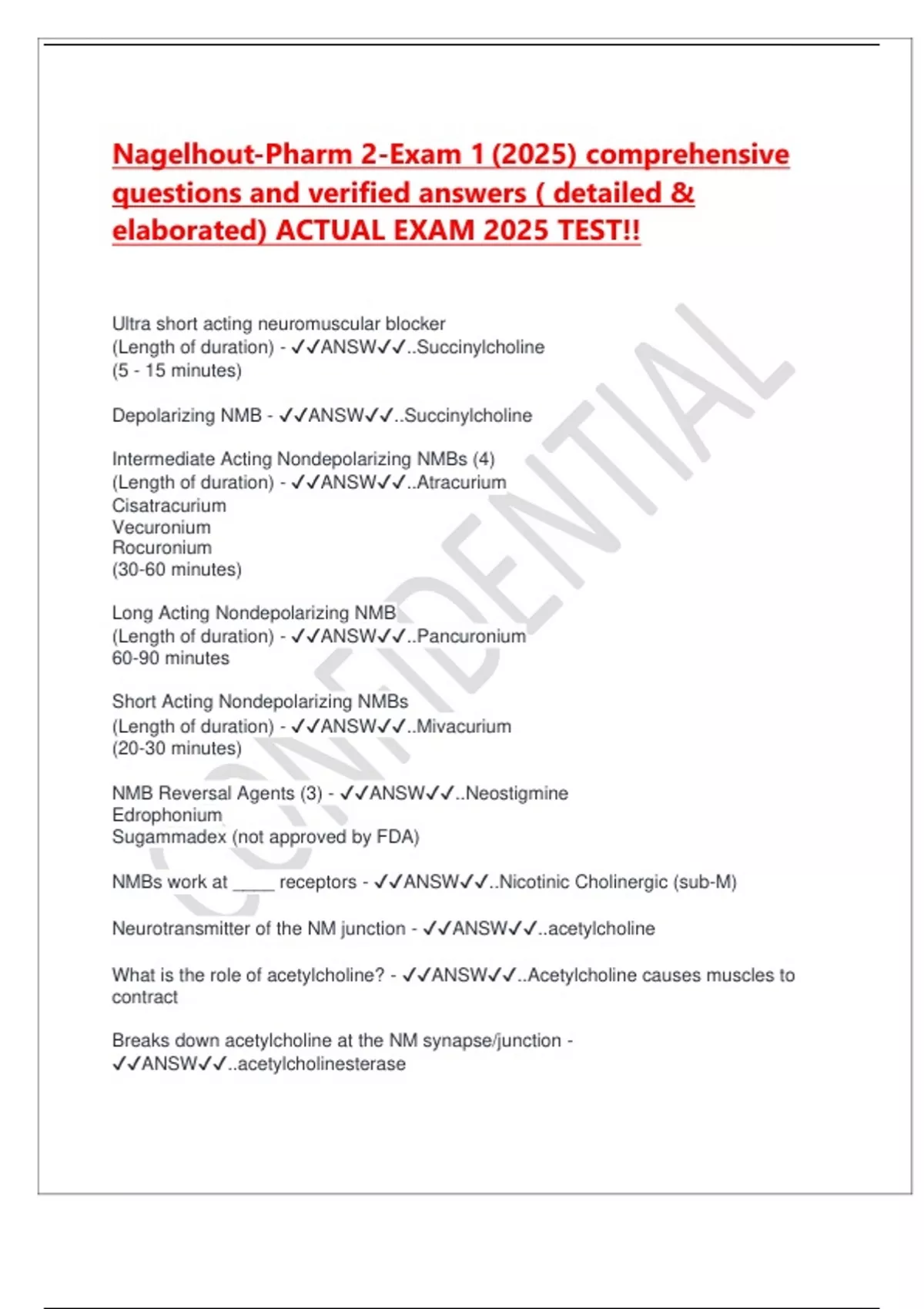 Nagelhout-Pharm 2-Exam 1 (2025) comprehensive questions and verified ...
