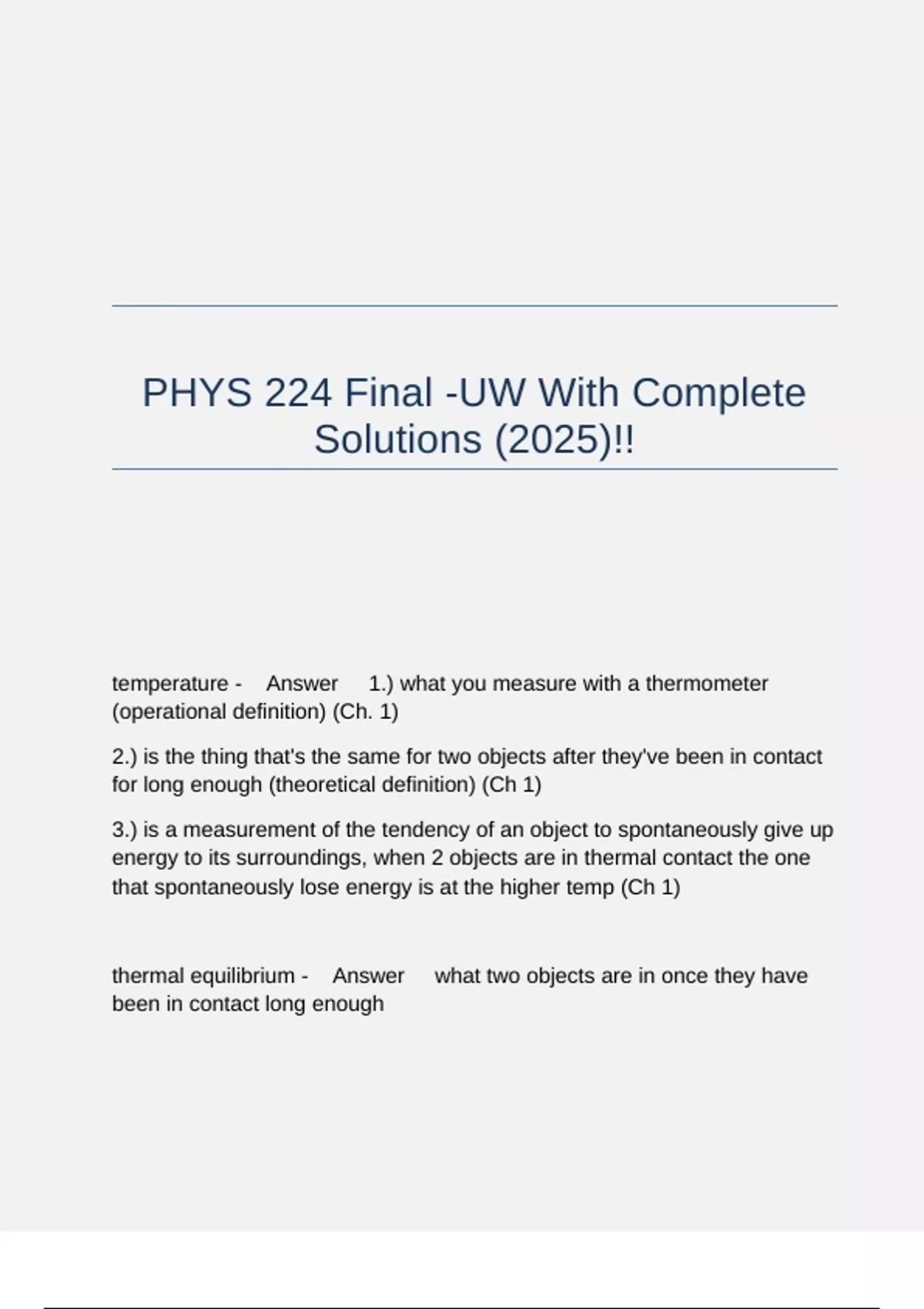 PHYS 224 Final -UW With Complete Solutions (2025)!! - PHYS 224 - Stuvia US