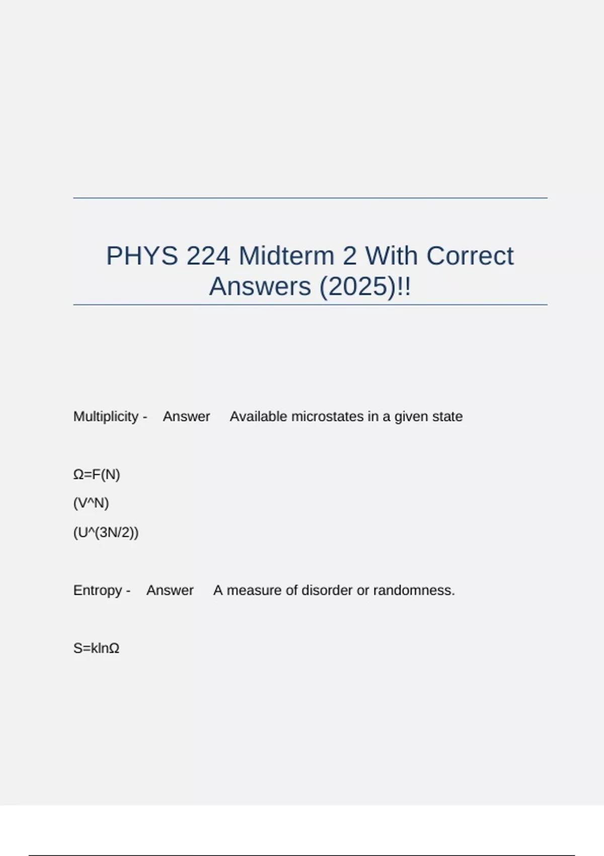 PHYS 224 Midterm 2 With Correct Answers (2025)!! - PHYS 224 - Stuvia US