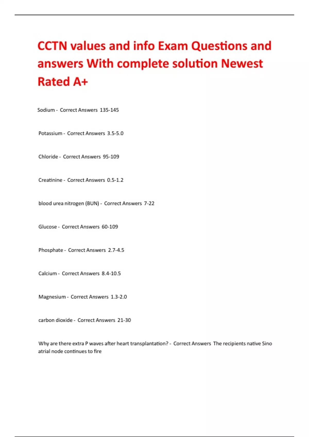 CCTN values and info Exam Questions and answers With complete solution ...