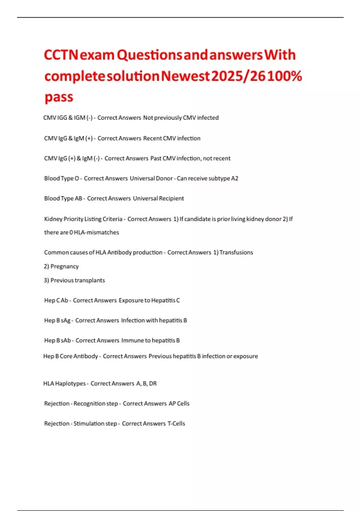 CCTN exam Questions and answers With complete solution Newest 2025/26 100% pass - CCTN - Stuvia US