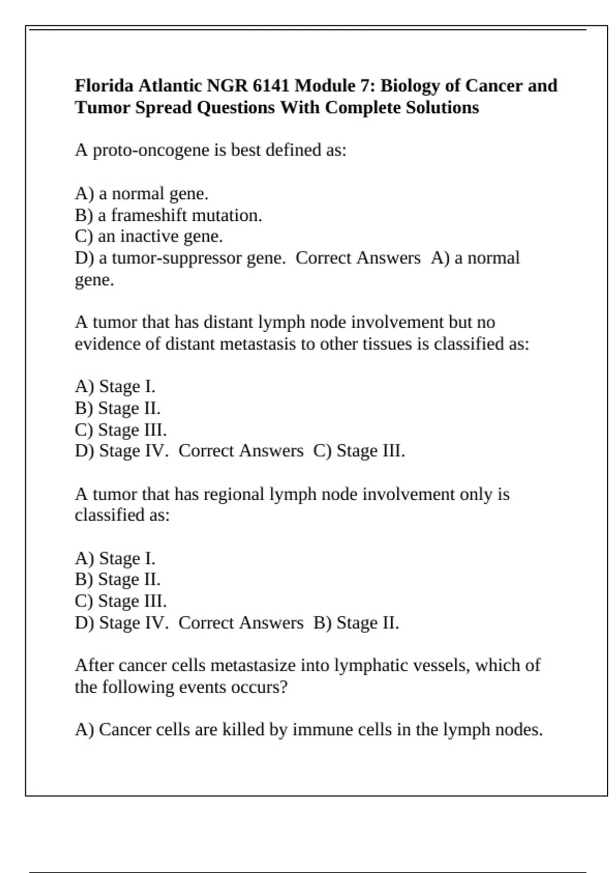 Florida Atlantic NGR 6141 Module 7: Biology of Cancer and Tumor Spread ...