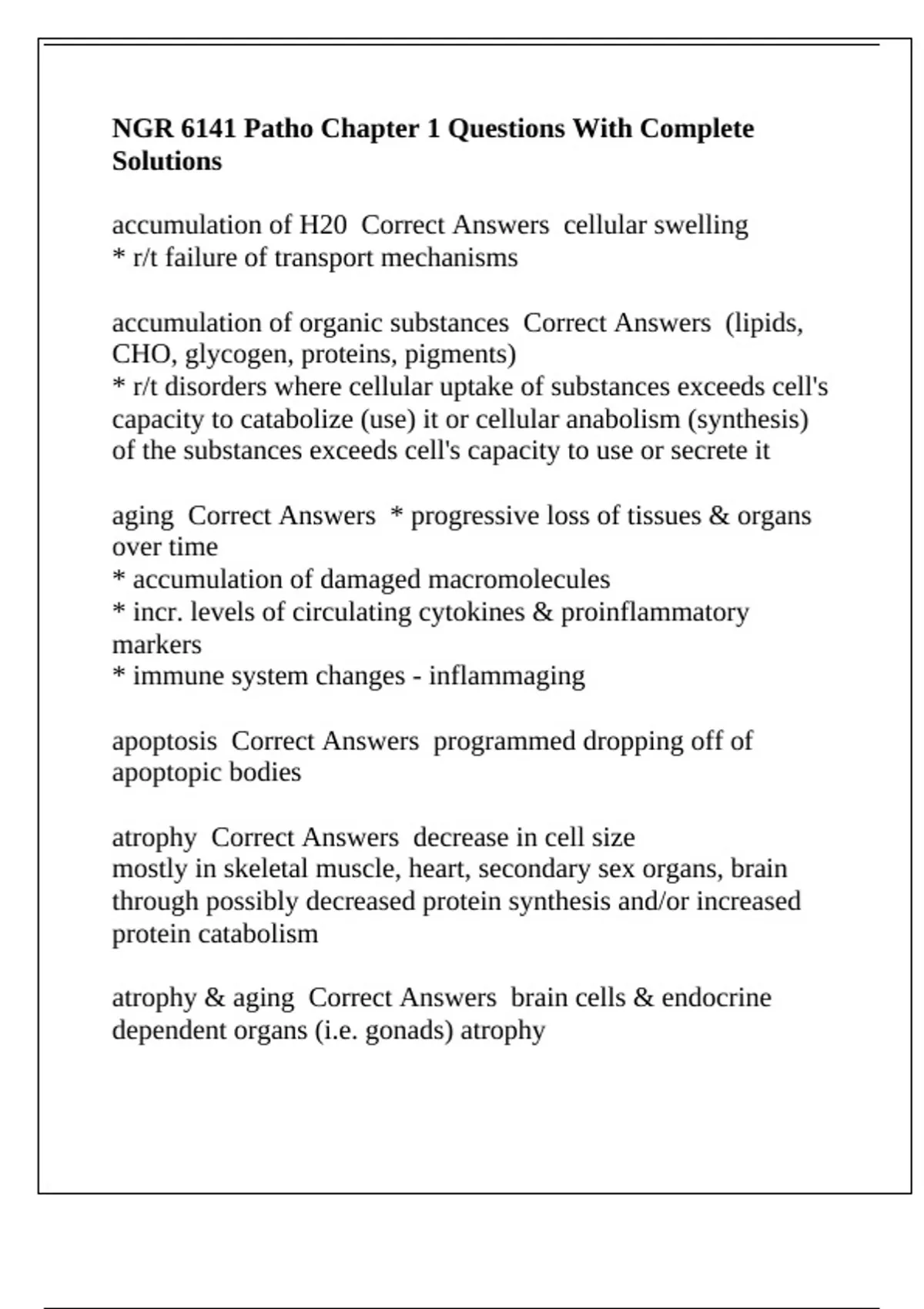 NGR 6141 Patho Chapter 1 Questions With Complete Solutions - NGR 6141 - Stuvia US