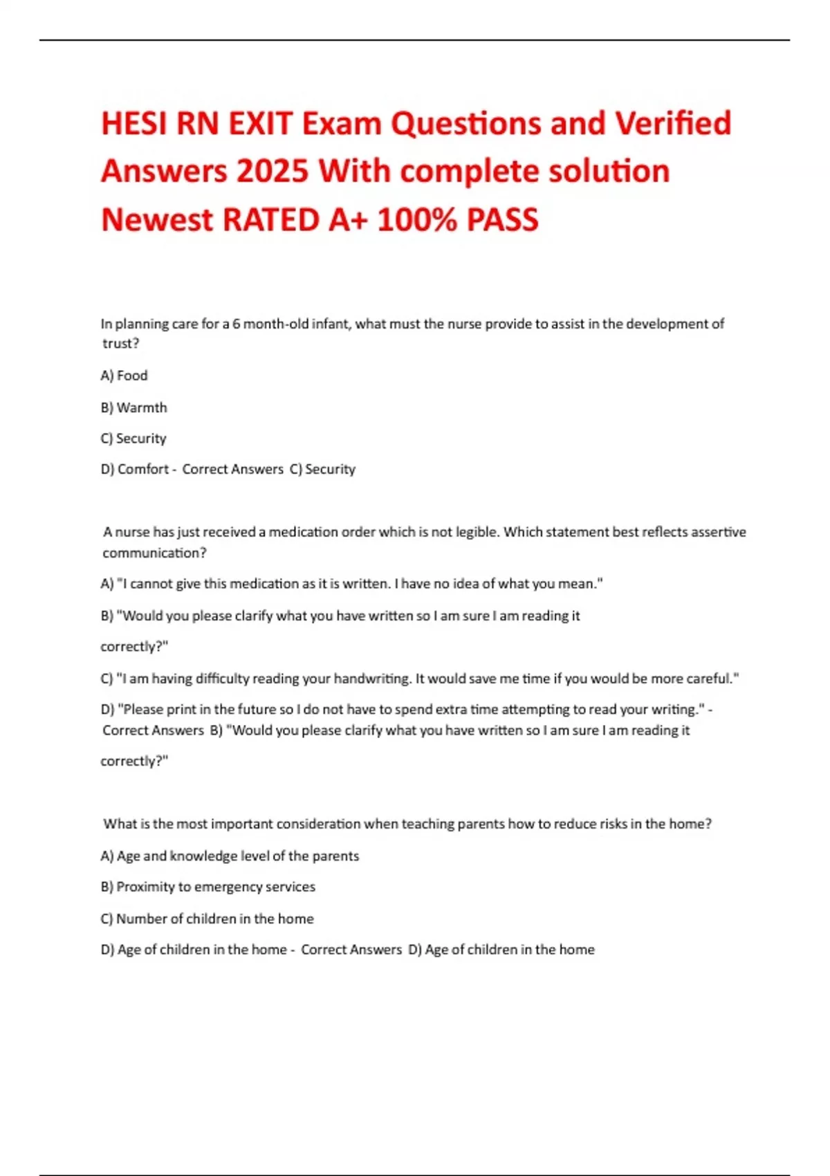 HESI RN EXIT Exam Questions and Verified Answers 2025 With complete ...