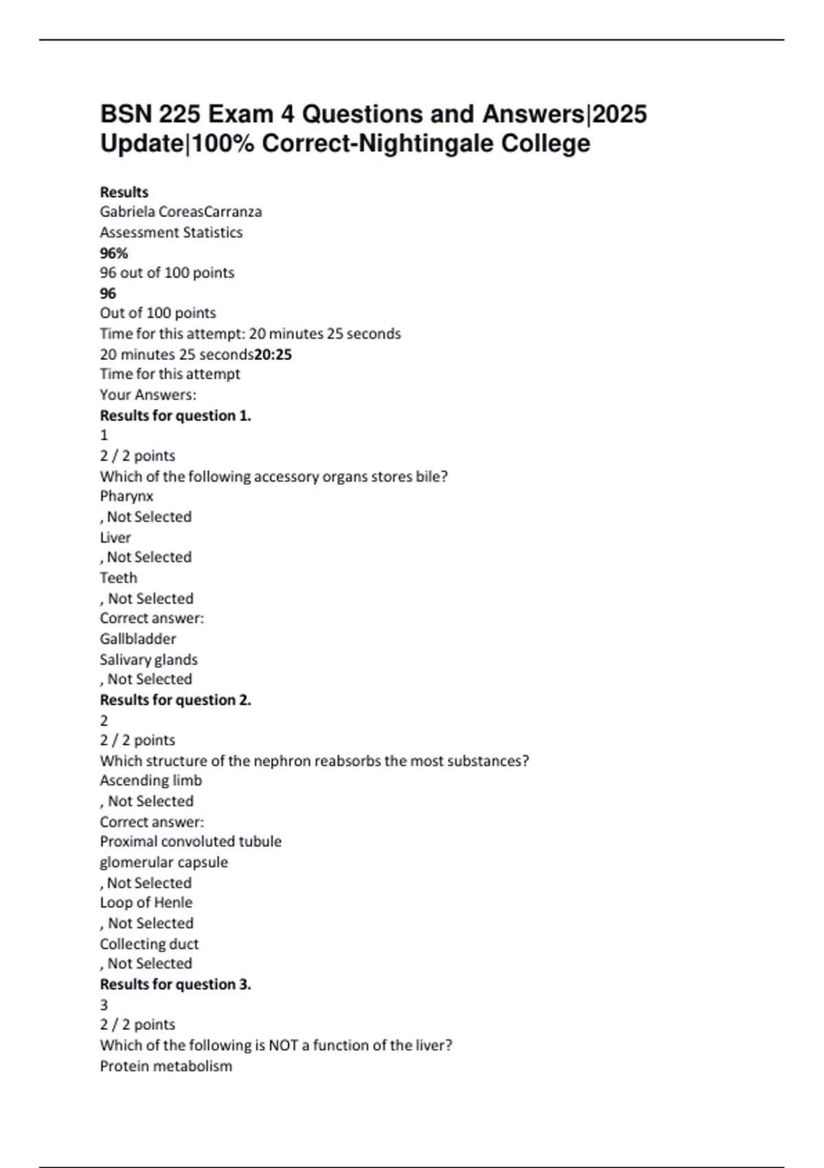 BSN 225 Exam 4 Questions and Answers|2025 Update|100% Correct ...