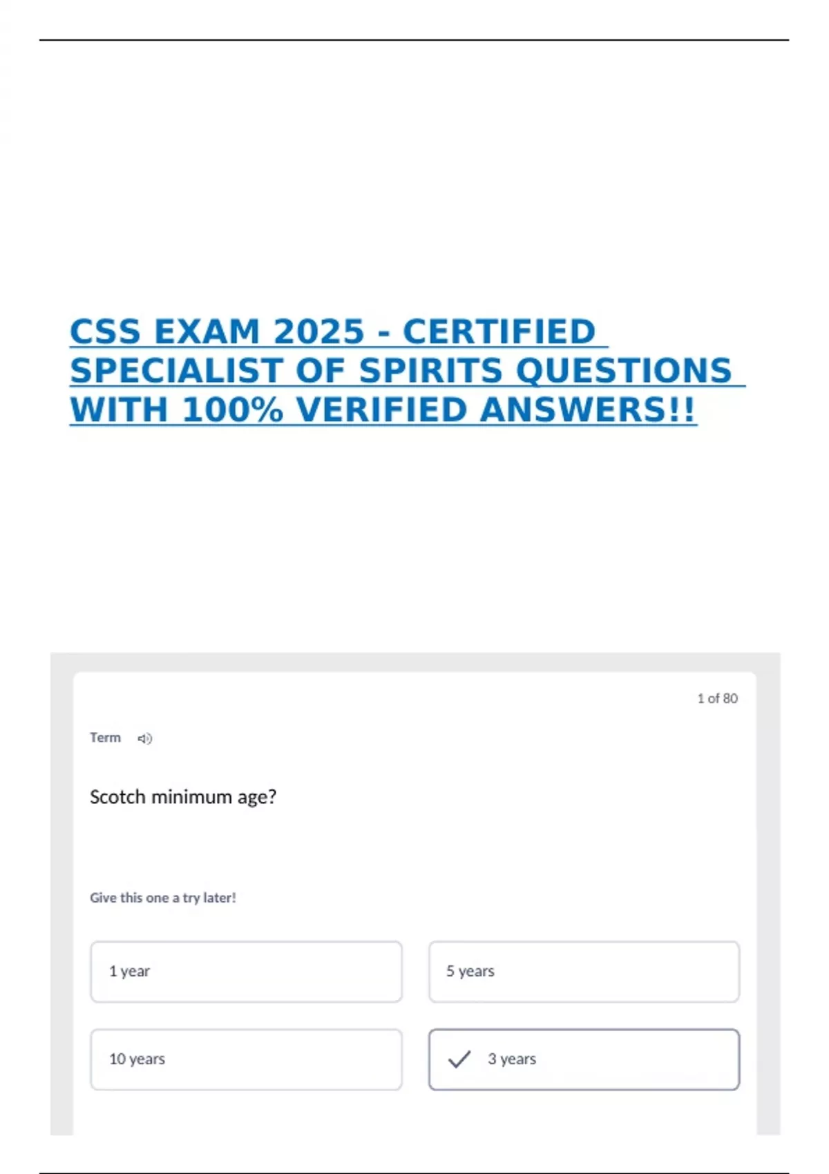 CSS EXAM 2025 - CERTIFIED SPECIALIST OF SPIRITS QUESTIONS WITH 100% VERIFIED ANSWERS!! - CSS ...