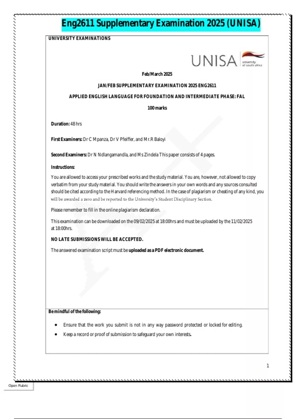 Eng2611 Supplementary Examination 2025 (UNISA) - Eng2611 Supplementary ...