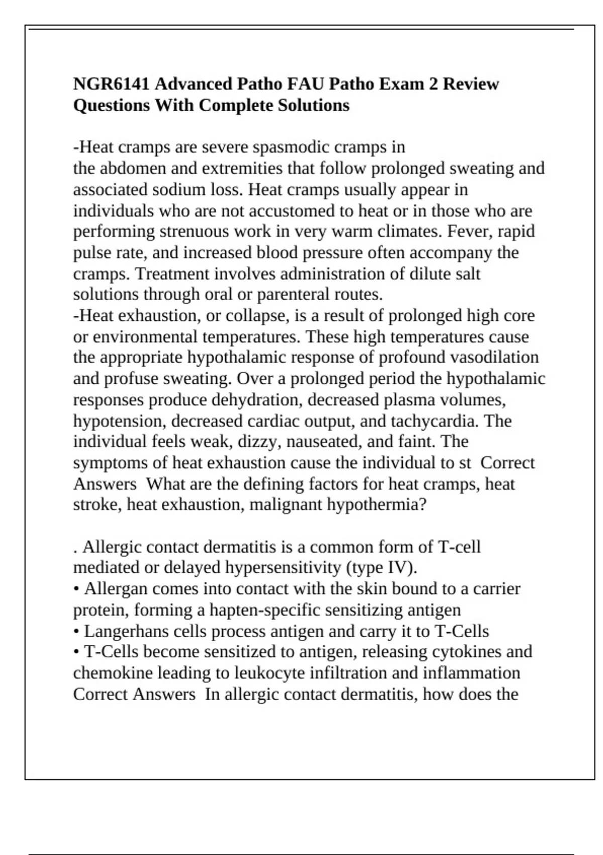 NGR6141 Advanced Patho FAU Patho Exam 2 Review Questions With Complete Solutions - NGR 6141 ...