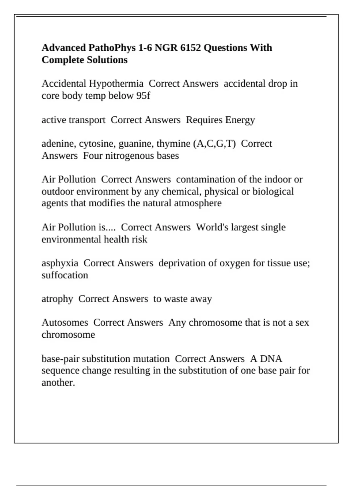 Advanced PathoPhys 1-6 NGR 6152 Questions With Complete Solutions - NGR ...