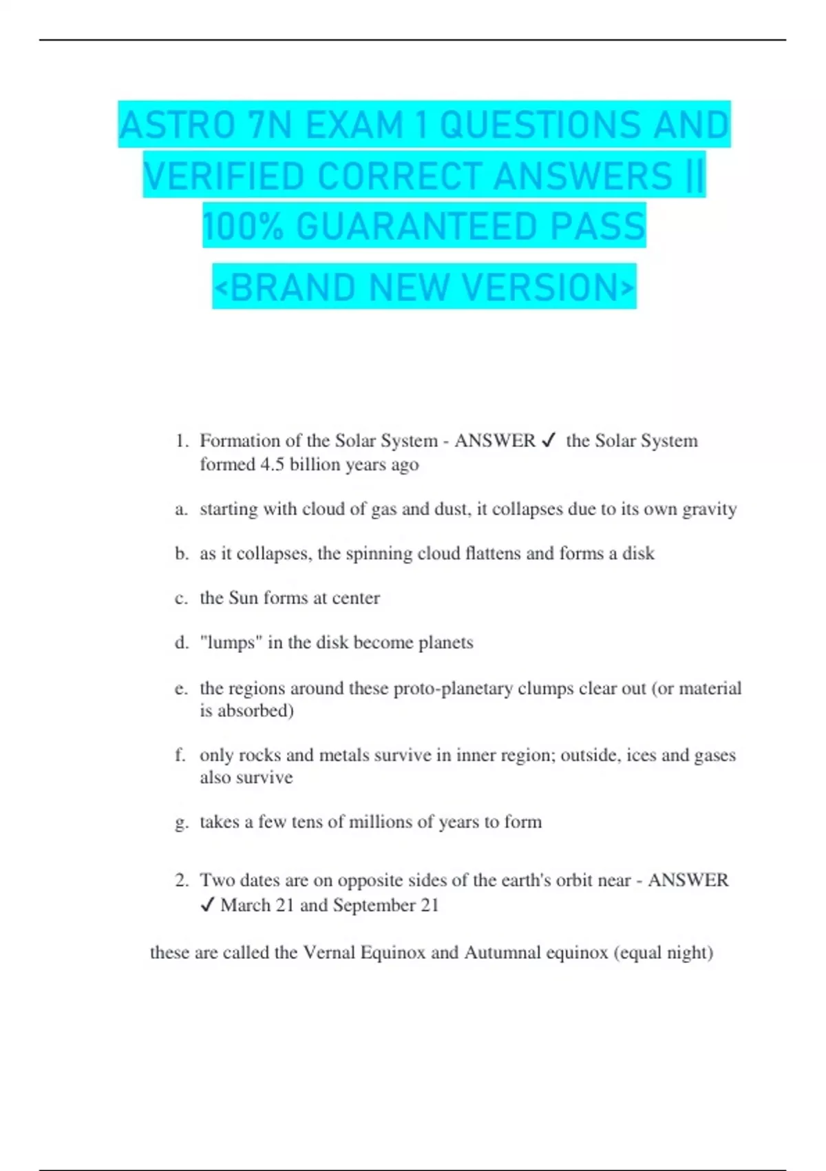 ASTRO 7N EXAM 1 QUESTIONS AND VERIFIED CORRECT ANSWERS || 100% ...