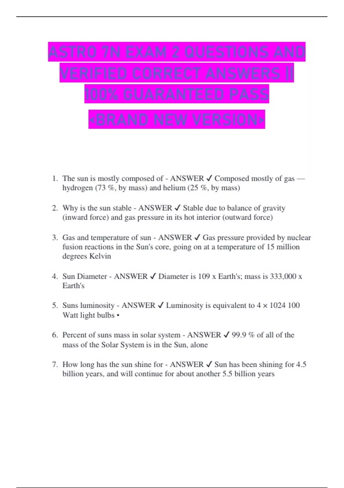 ASTRO 7N EXAM 2 QUESTIONS AND VERIFIED CORRECT ANSWERS || 100% ...