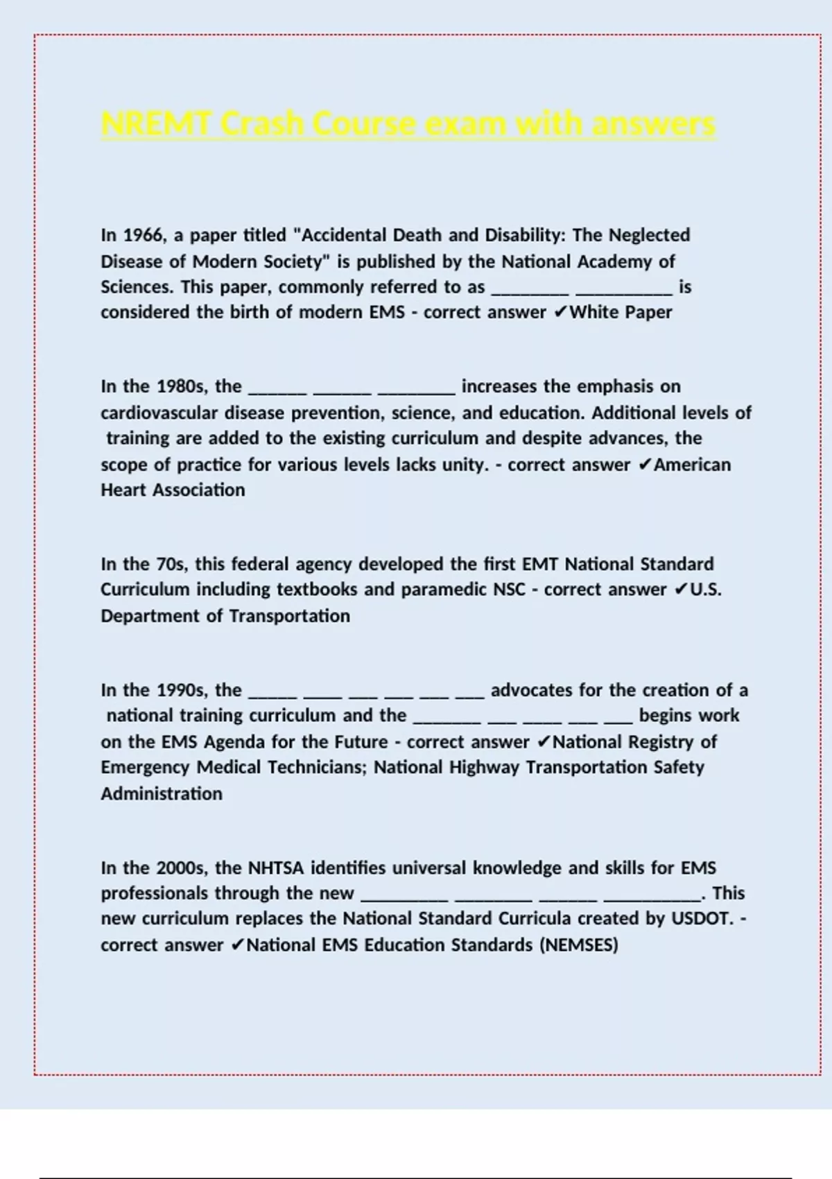 NREMT EXAM (AIRWAY, RESPIRATION & VENTILATION) WITH CORRECT ANSWERS ...
