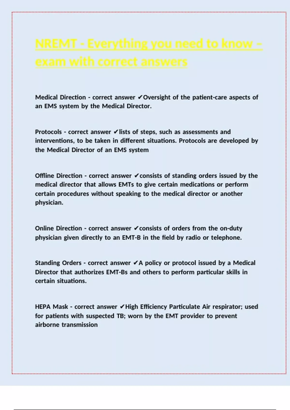 NREMT - Everything you need to know – exam with correct answers - NREMT ...