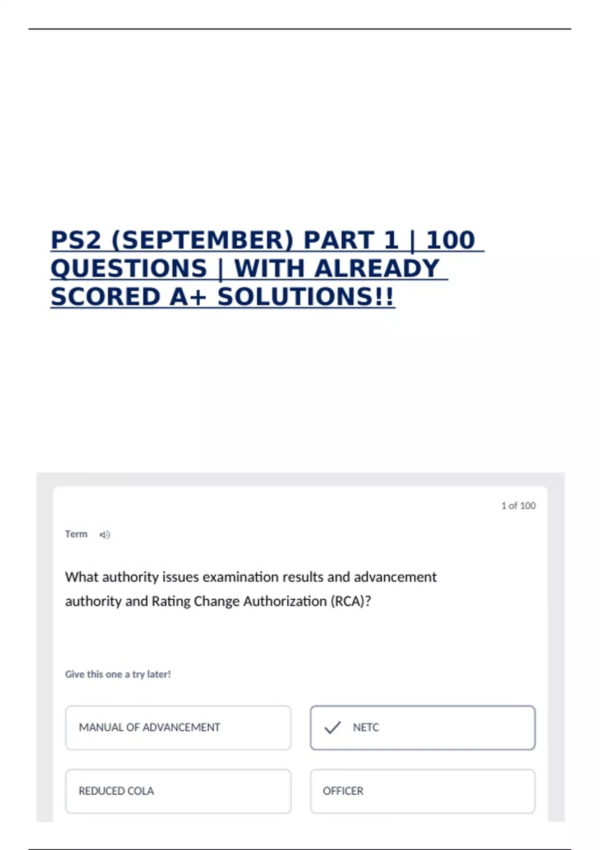 PS2 (SEPTEMBER) PART 1 | 100 QUESTIONS | WITH ALREADY SCORED A+ SOLUTIONS!! - PS2 - Stuvia US