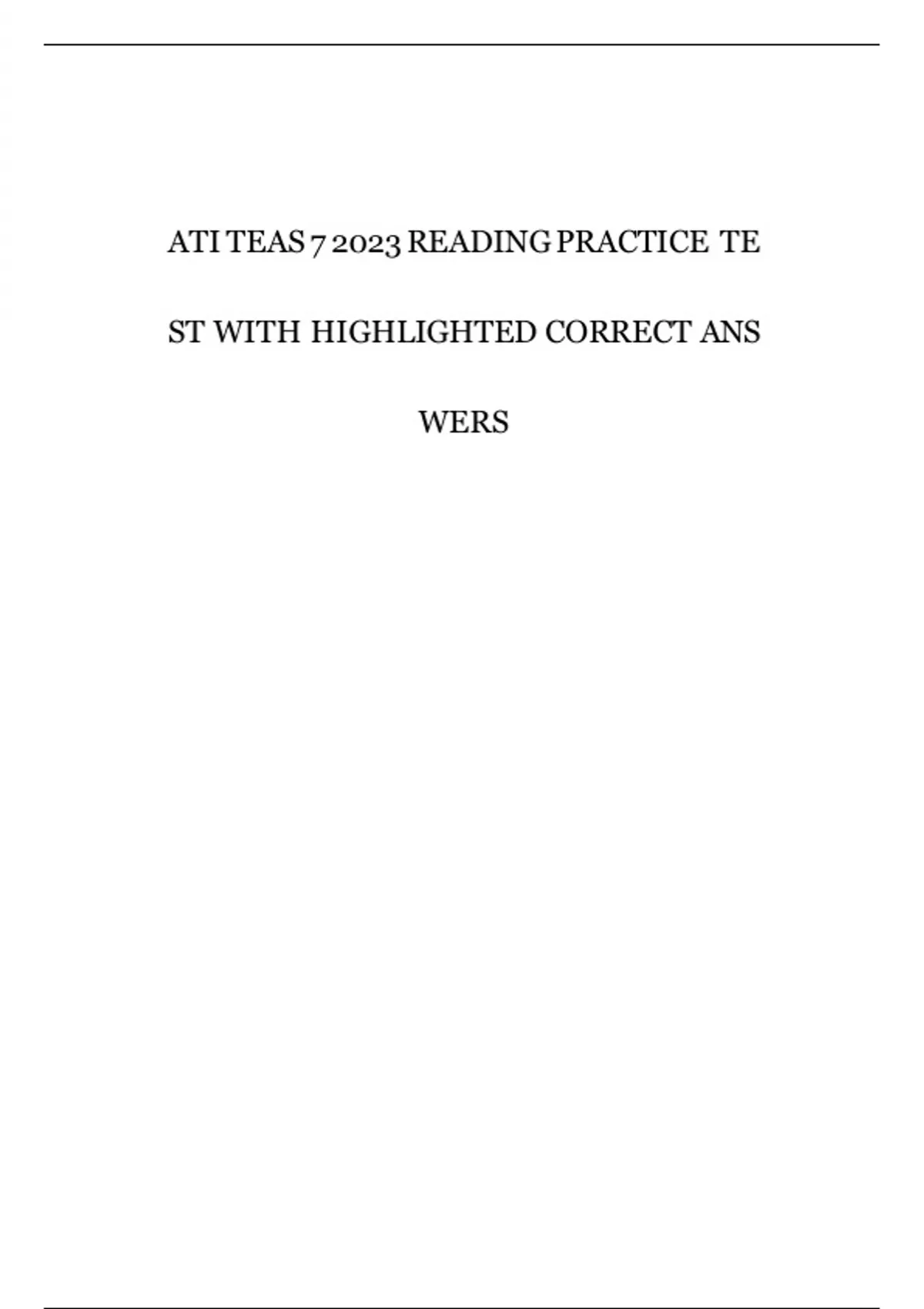 NEW FILE ATI TEAS 7 READING COMPREHENSION, QUESTIONS & ANSWERS LATEST ...