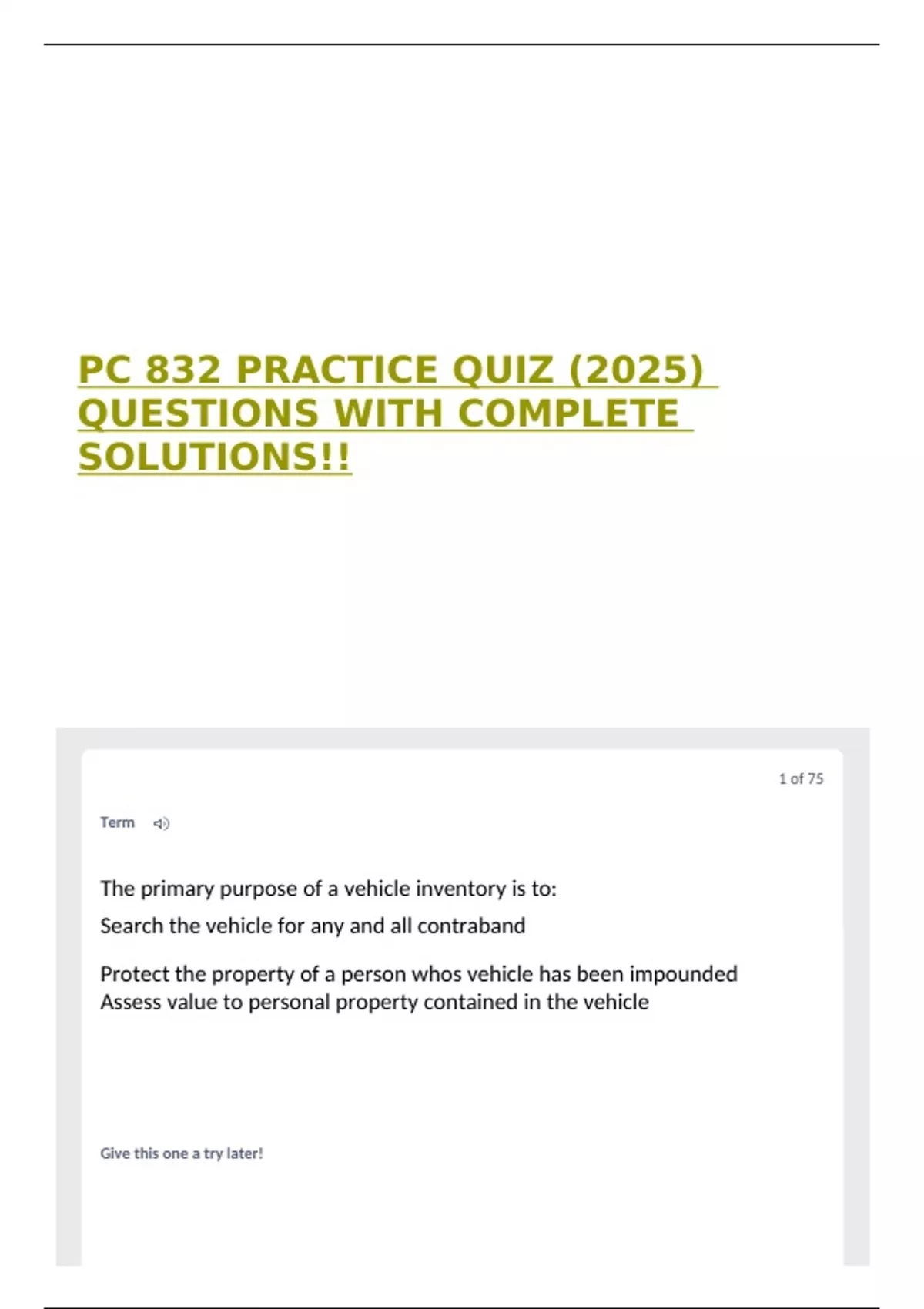 PC 832 PRACTICE QUIZ (2025) QUESTIONS WITH COMPLETE SOLUTIONS!! - PC 832 - Stuvia US