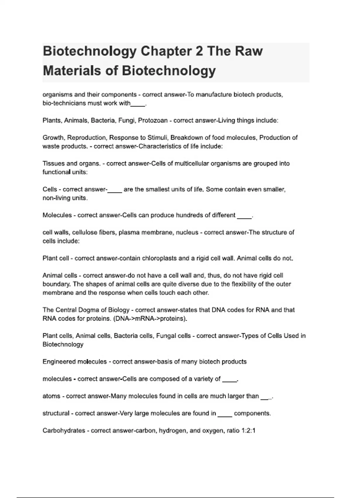 Biotechnology Chapter 2 The Raw Materials of Biotechnology Questions ...